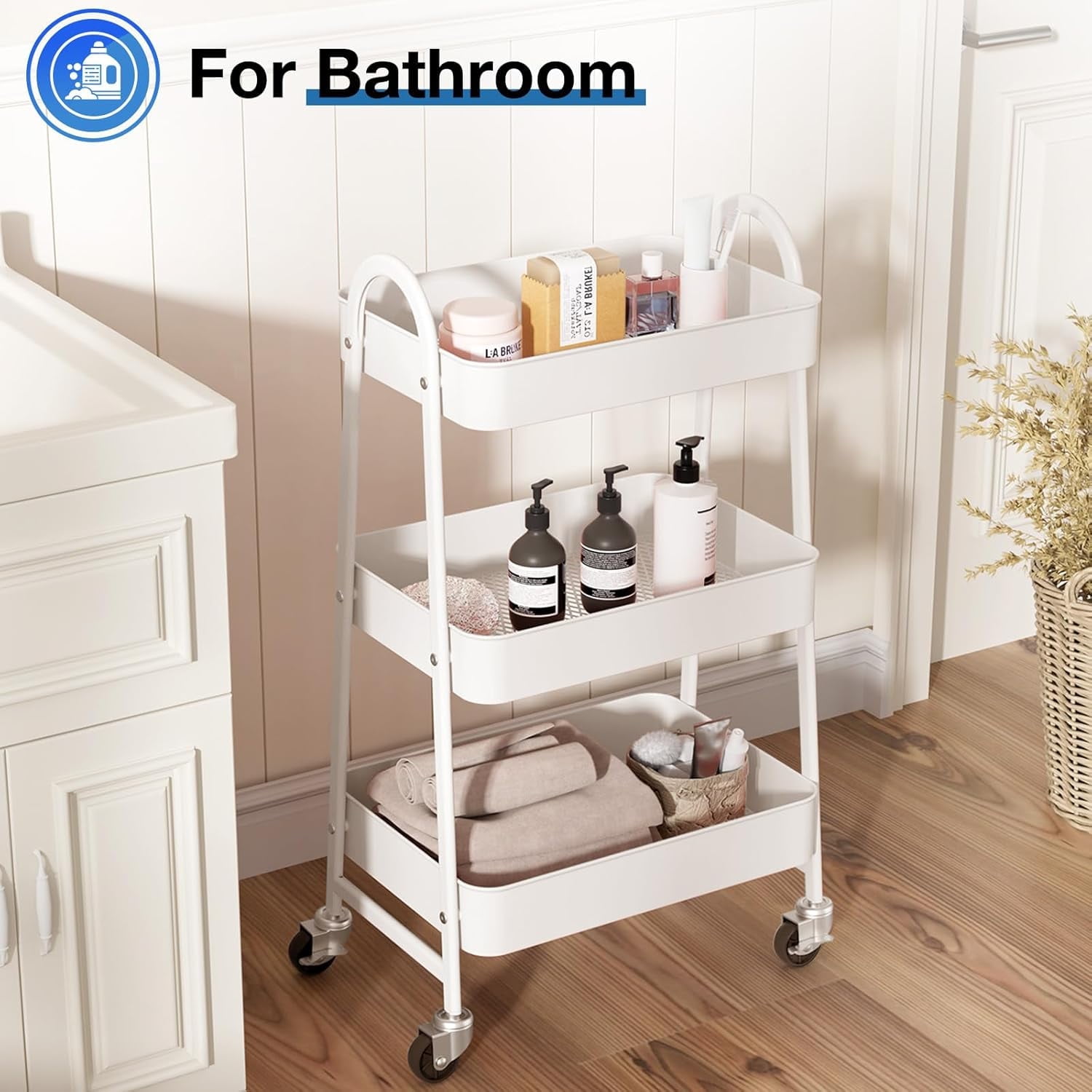 CONCETTA 3-Tier Utility Rolling Cart, Metal Stackable Storage Rack ...