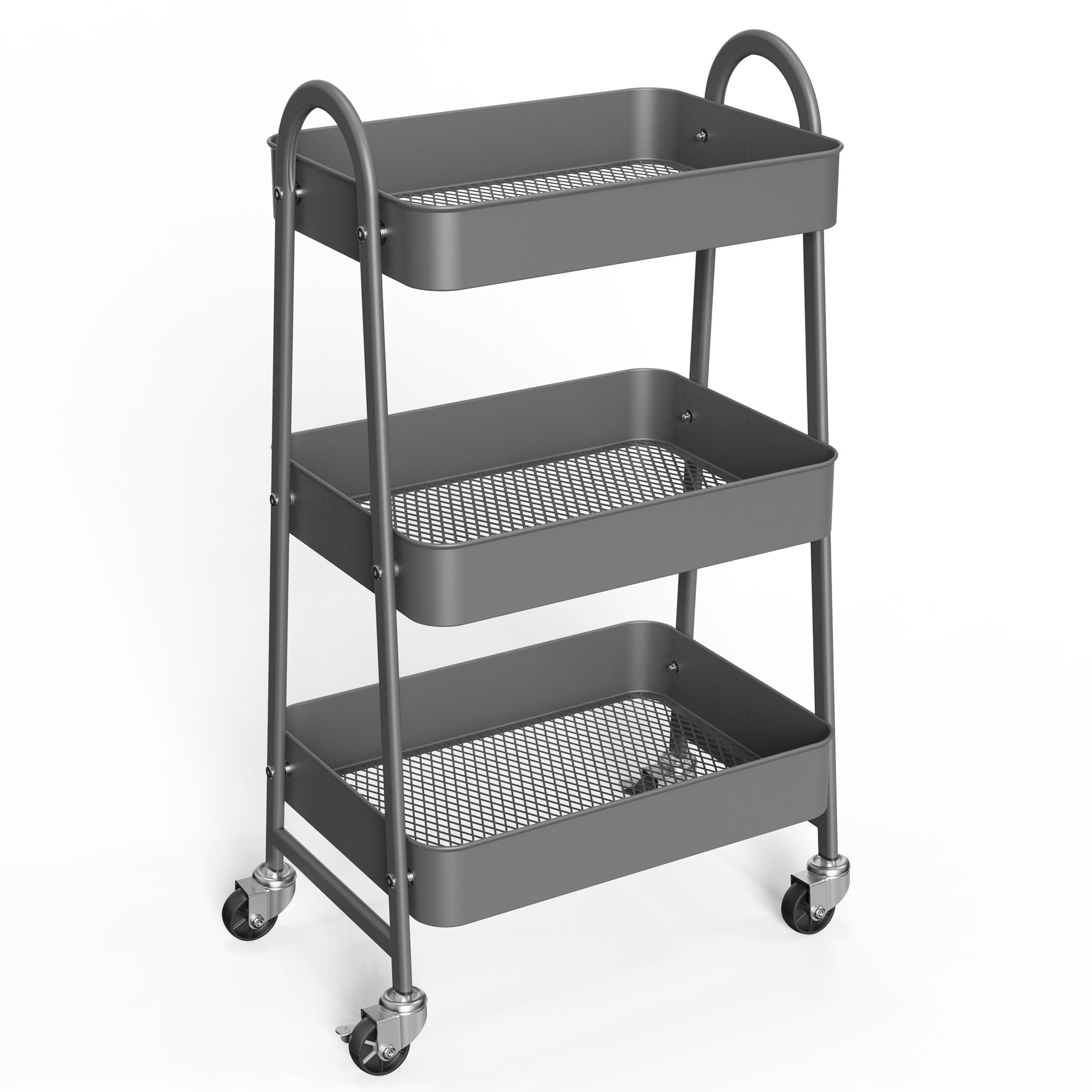 CONCETTA, 3-Tier Utility Rolling Cart, Lockable Castors, Gray - Walmart.com