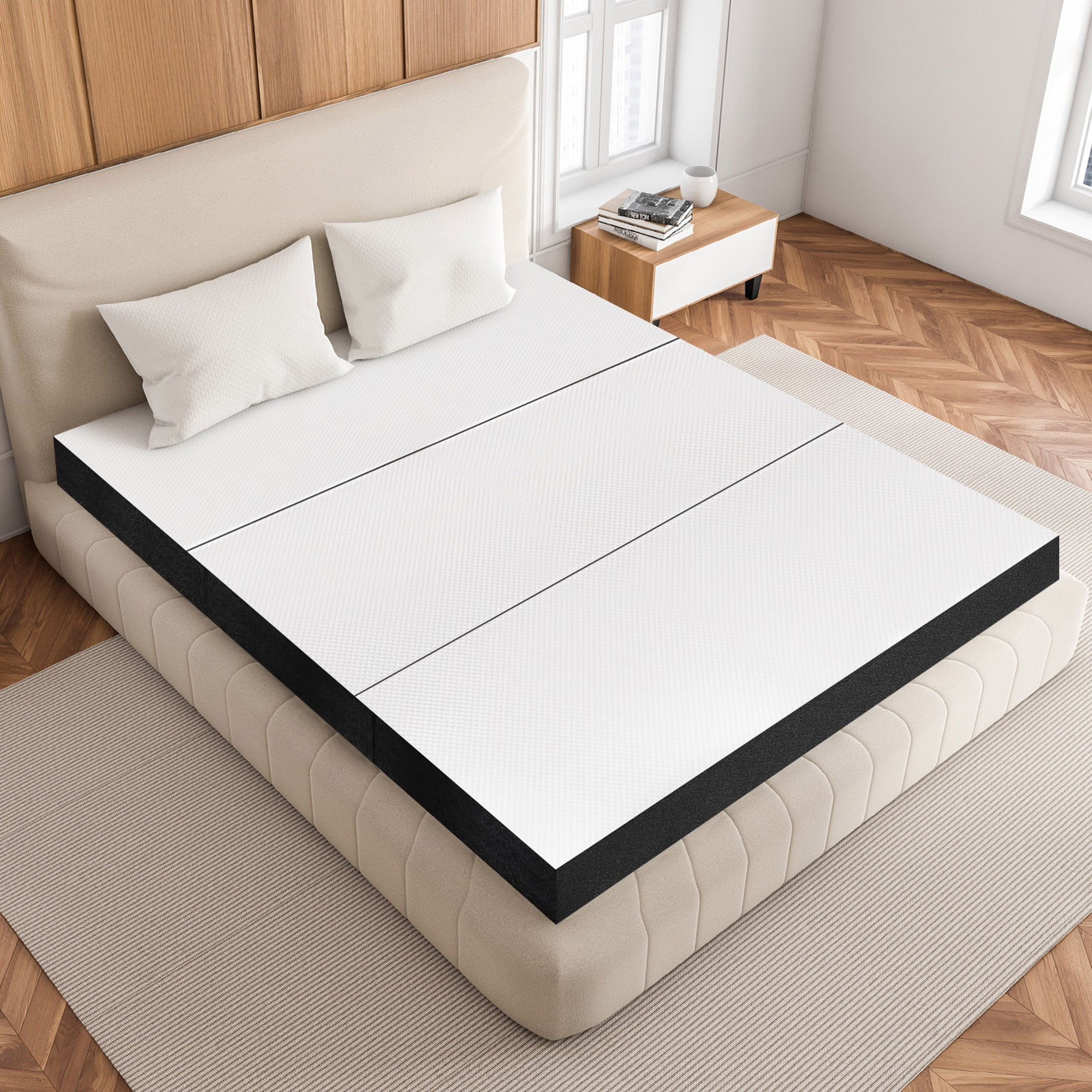 CONCETTA 3 inch Queen Size Tri-fold Memory Foam Mattress, Portable Foldable Mat for Adults ...