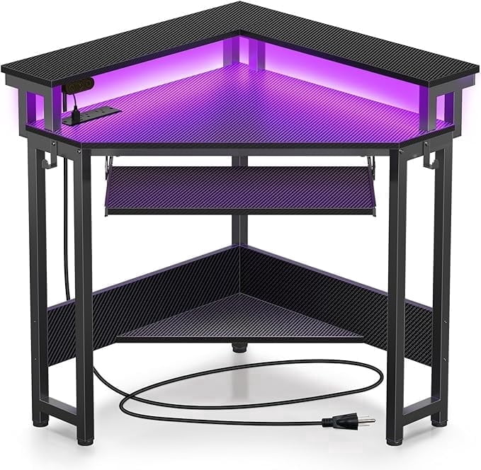 CONCETTA Coner Desk, L-Shaped Computer Desk with Power Outlets, LED ...