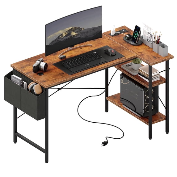 CONCETTA 39 inch Gaming Computer Desk with Power Outlet & LED Strip ...