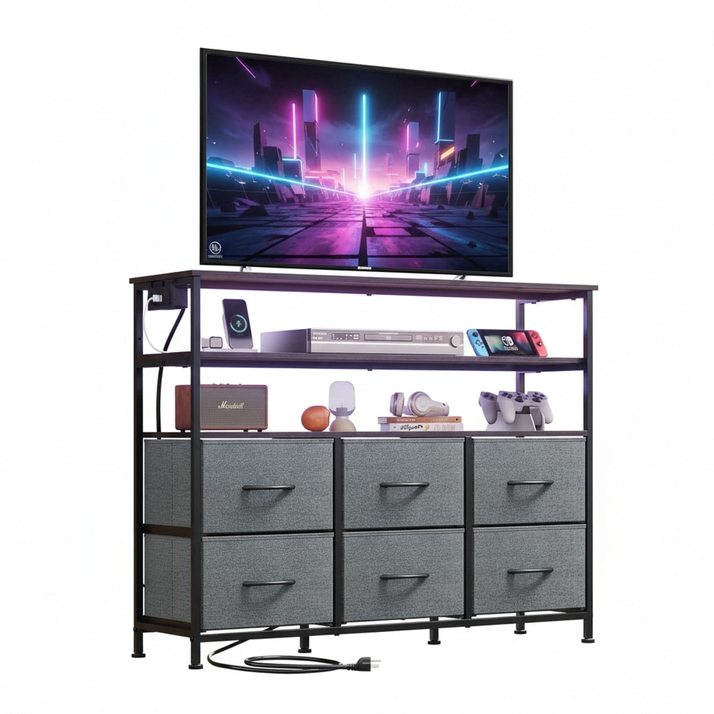 CONCETTA 39-inch TV Stand with RGB LED Lights & UL-Certified Charging ...