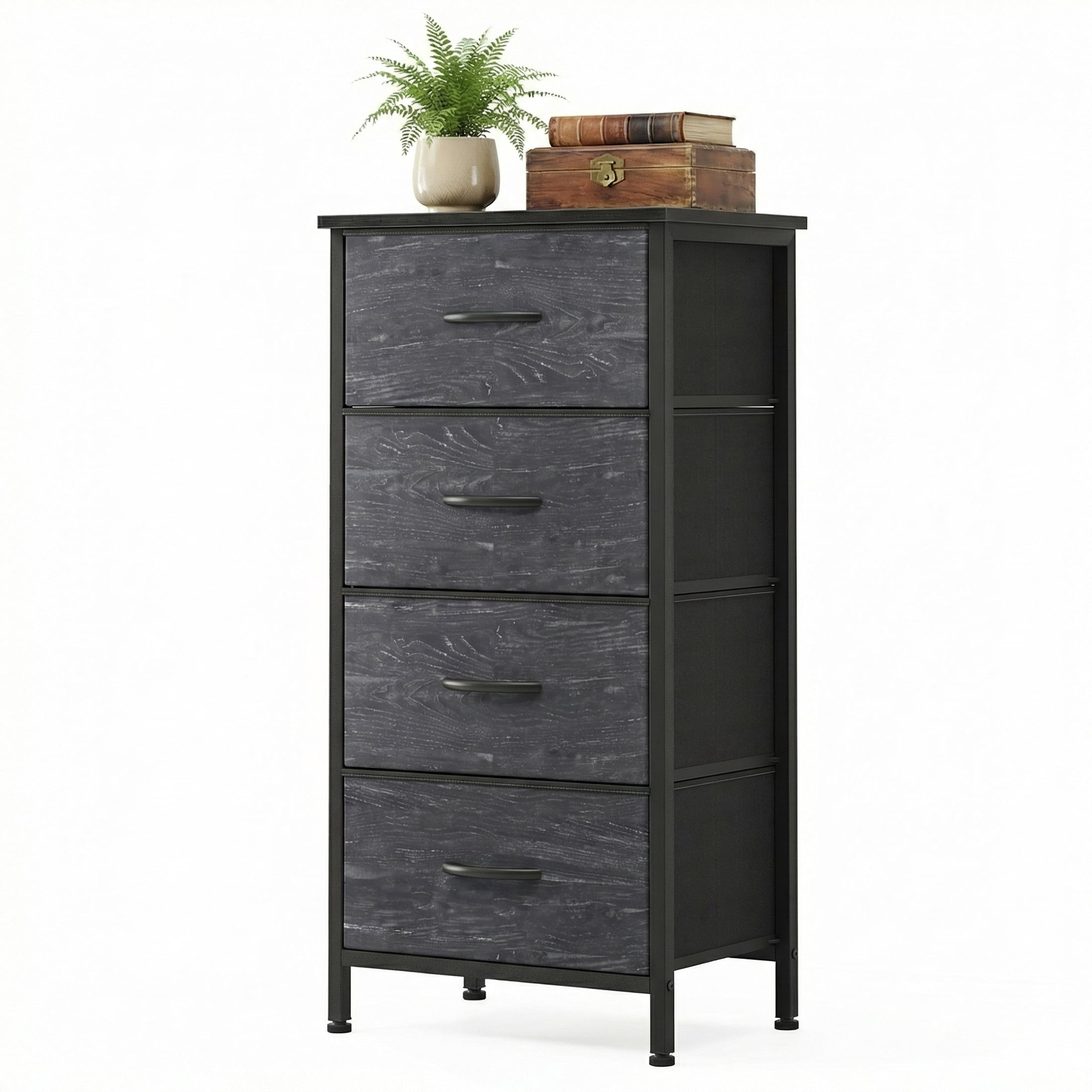 CONCETTA, Fabric Dresser Storage Chest, 4-Drawer, Black - Walmart.com