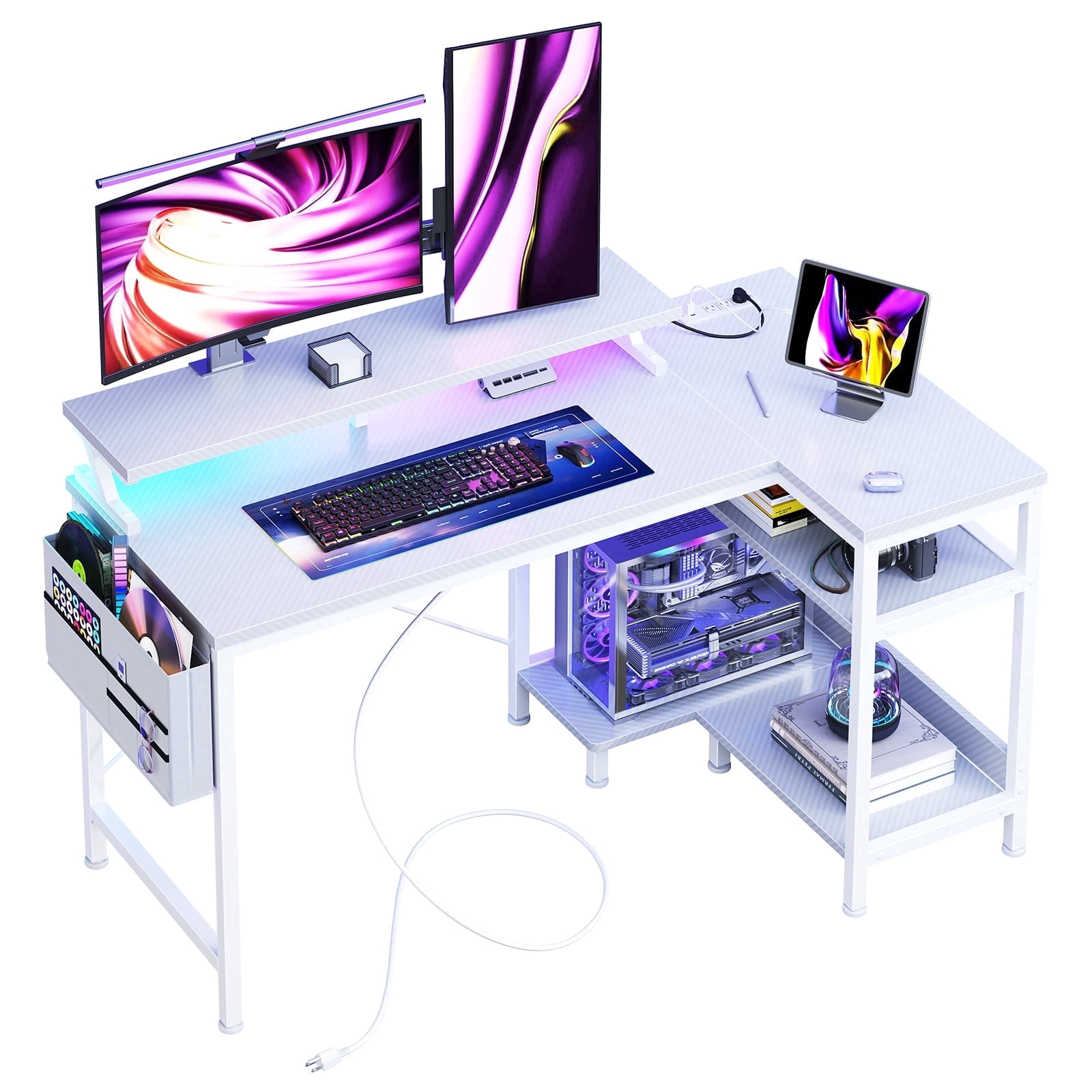 CONCETTA 40" L Shaped Gaming Desk with USB Charging, LED Lights, Power ...