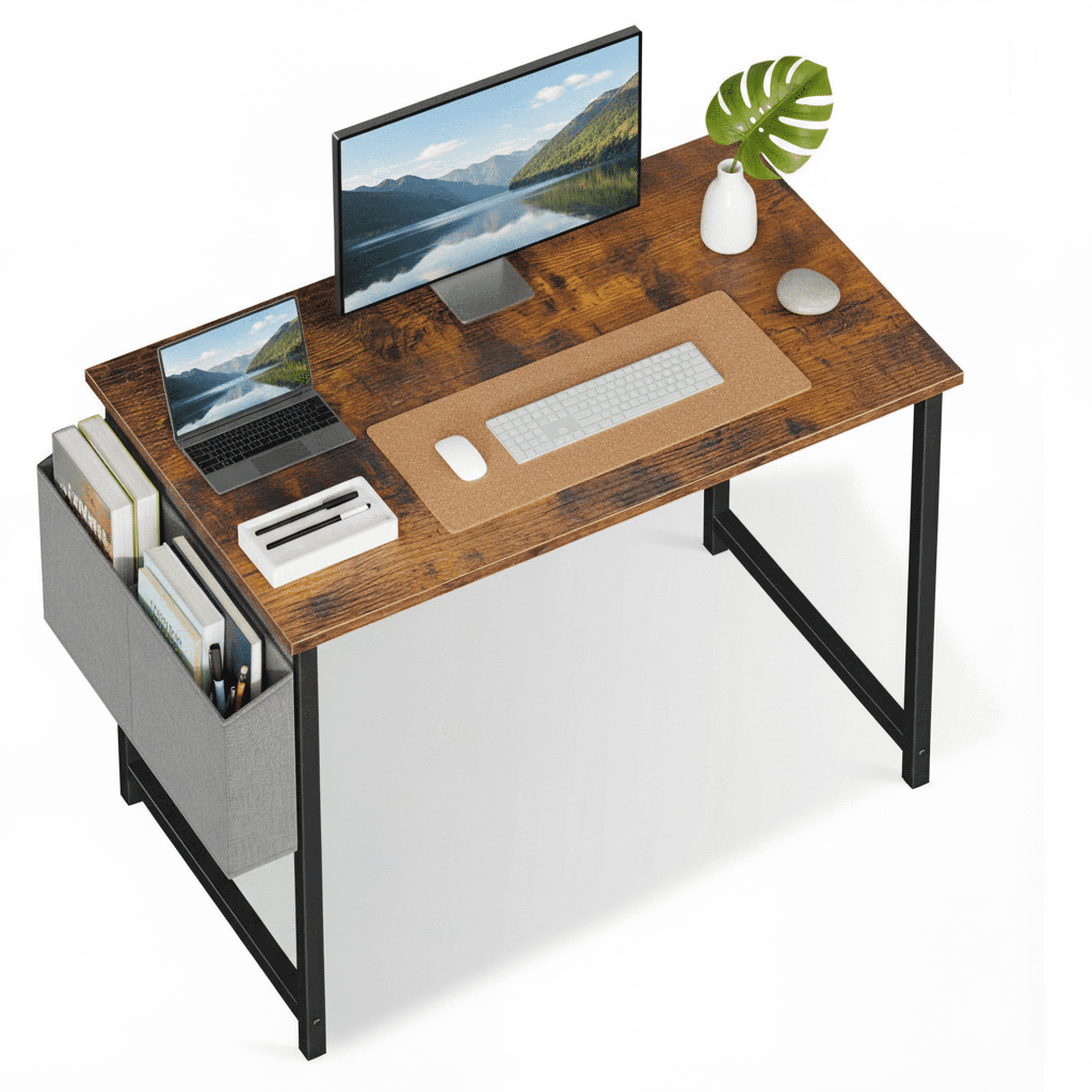 CONCETTA 44 Inch Computer Writing Desk with Storage Bag, Steel Frame ...