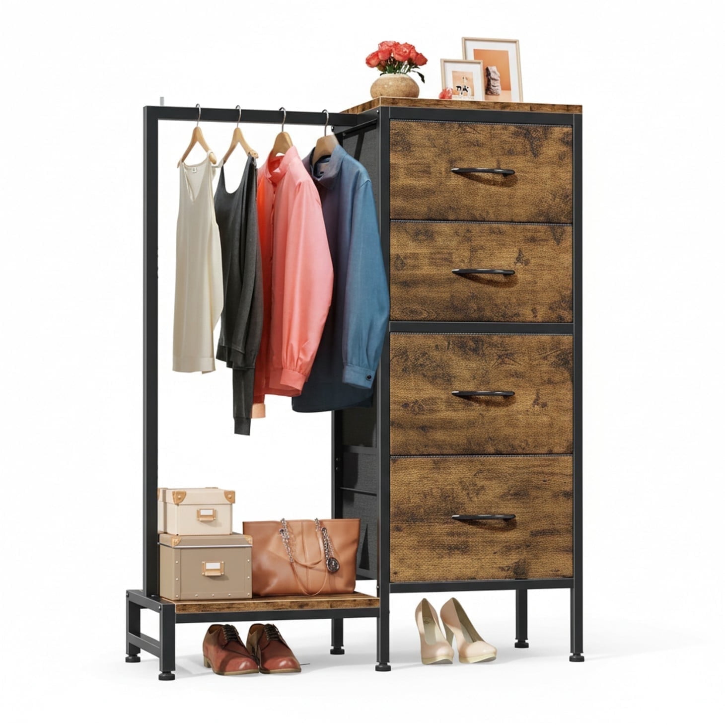CONCETTA 44-inch Tall Dresser with Hanging Rack & 4 Drawers, Small ...