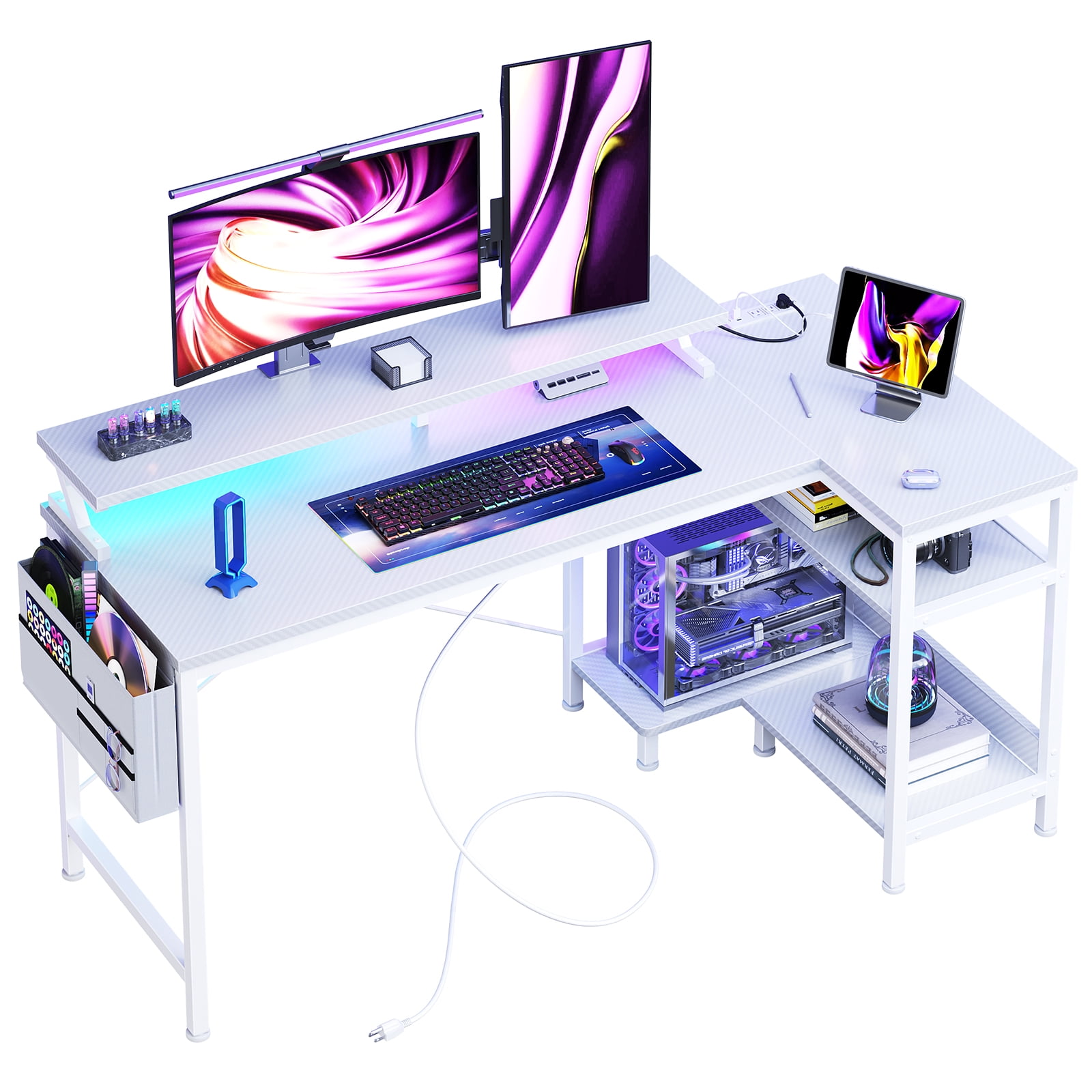 CONCETTA 48" L Shaped Gaming Desk with USB Charging, LED Lights, Power ...