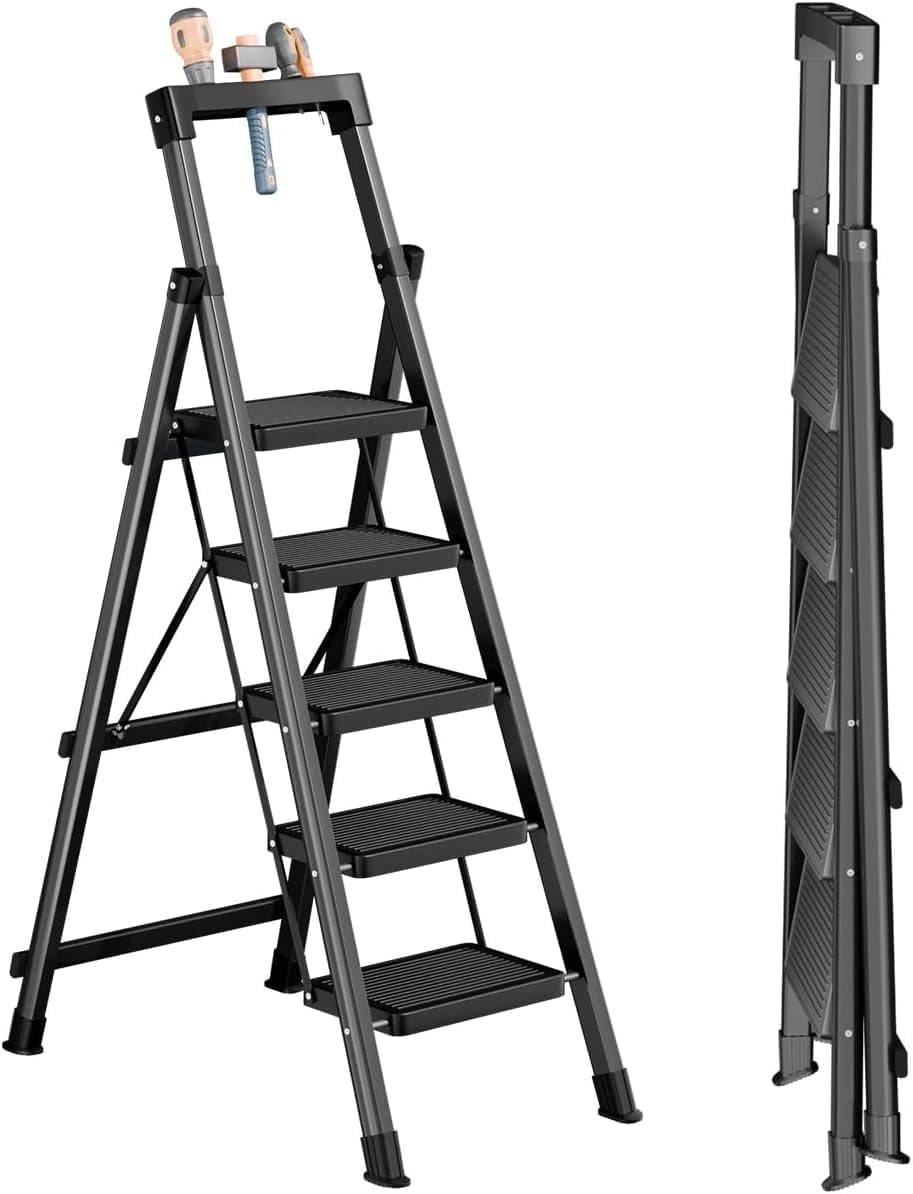 CONCETTA 63 Inch Iron Stepstool, 5 Folding Stepstool with Non-Slip ...