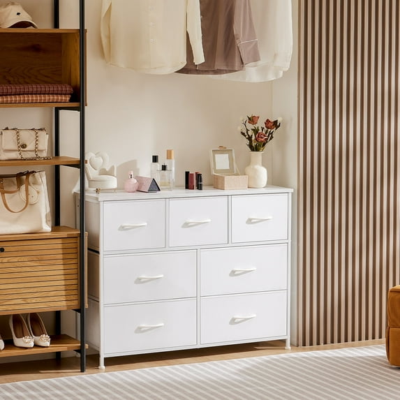 CONCETTA 7-Drawer Fabric Storage Cabinet, Modern Accent Cabinet, White ...
