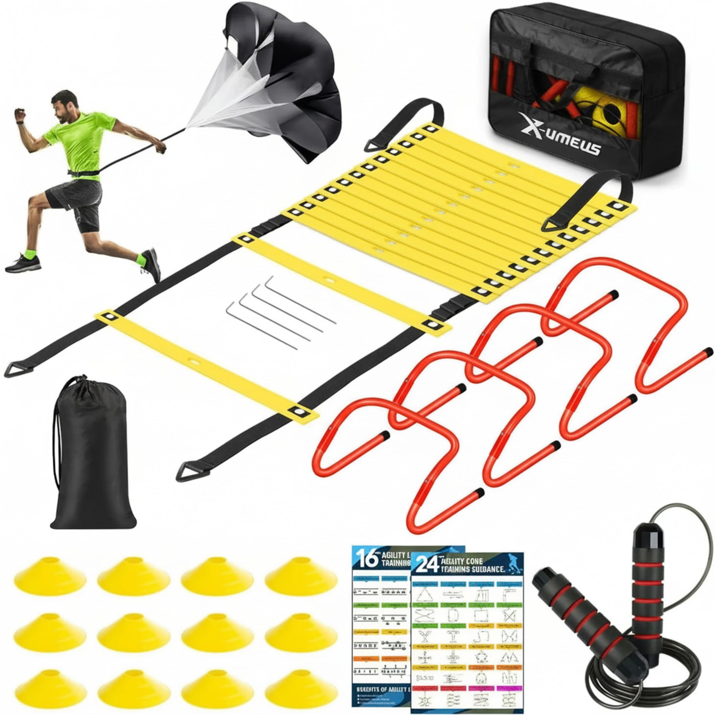 CONCETTA Agility Ladder Training Set with Speed Parachute, Hurdles ...