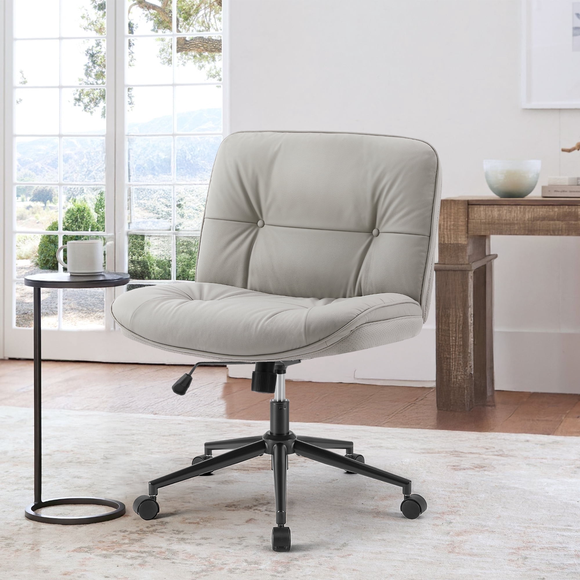 CONCETTA Armless Office Chair - Wide PU Leather Seat and Rocking Mid ...