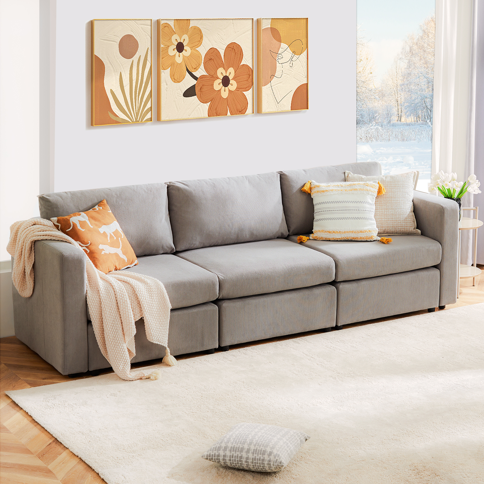 Sectional Sofa Couch,3 Seats L-shape Sofa with Removable Cushions and ...