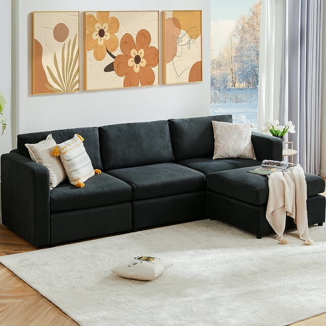 CONCETTA Comfy Living Room Convertible Modular Sectional Sofa, 4 Seat L Shaped Modern Couch Bed ...