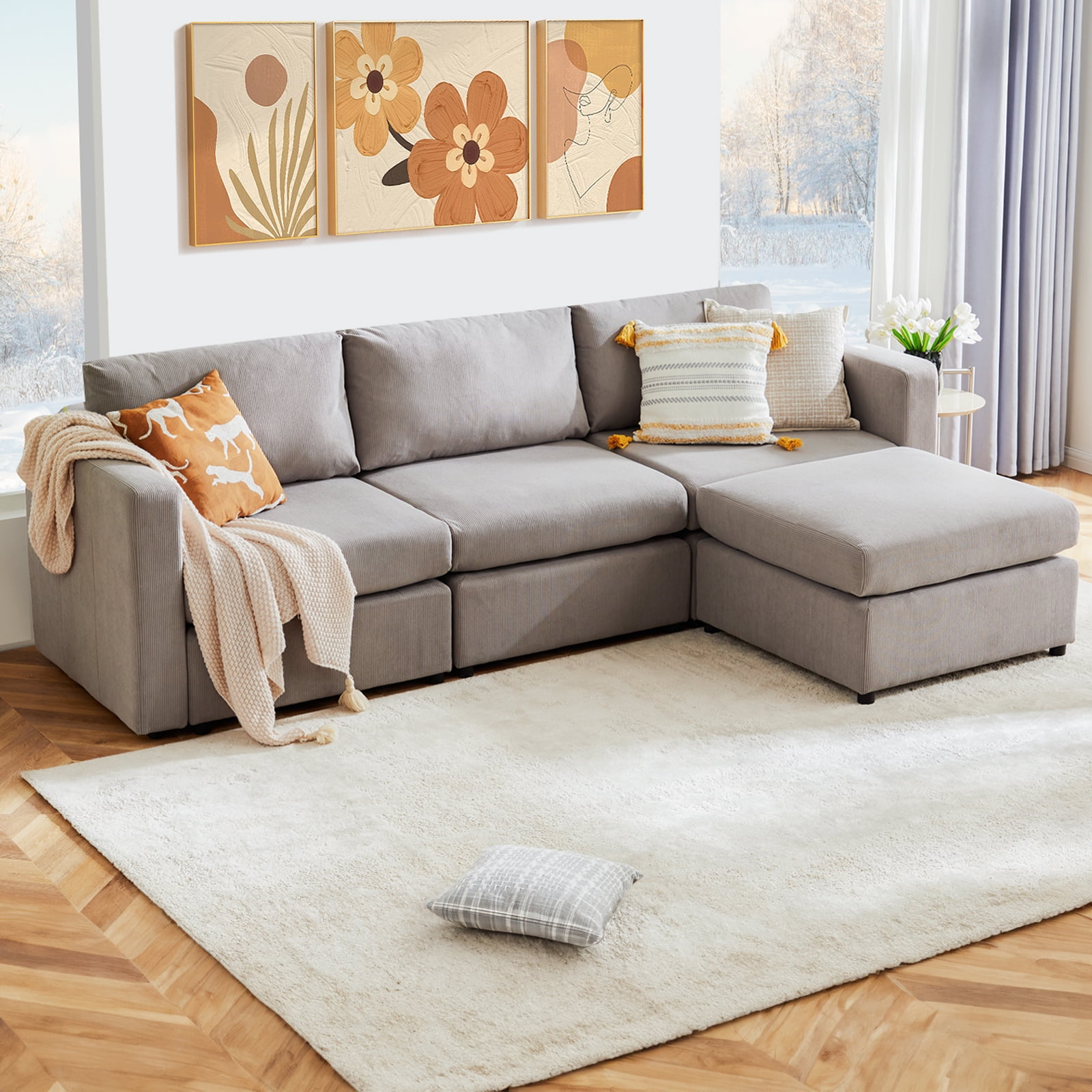 CONCETTA Modular Sectional Sofa Bed, Comfy 4-Seat L-Shaped Couch for ...
