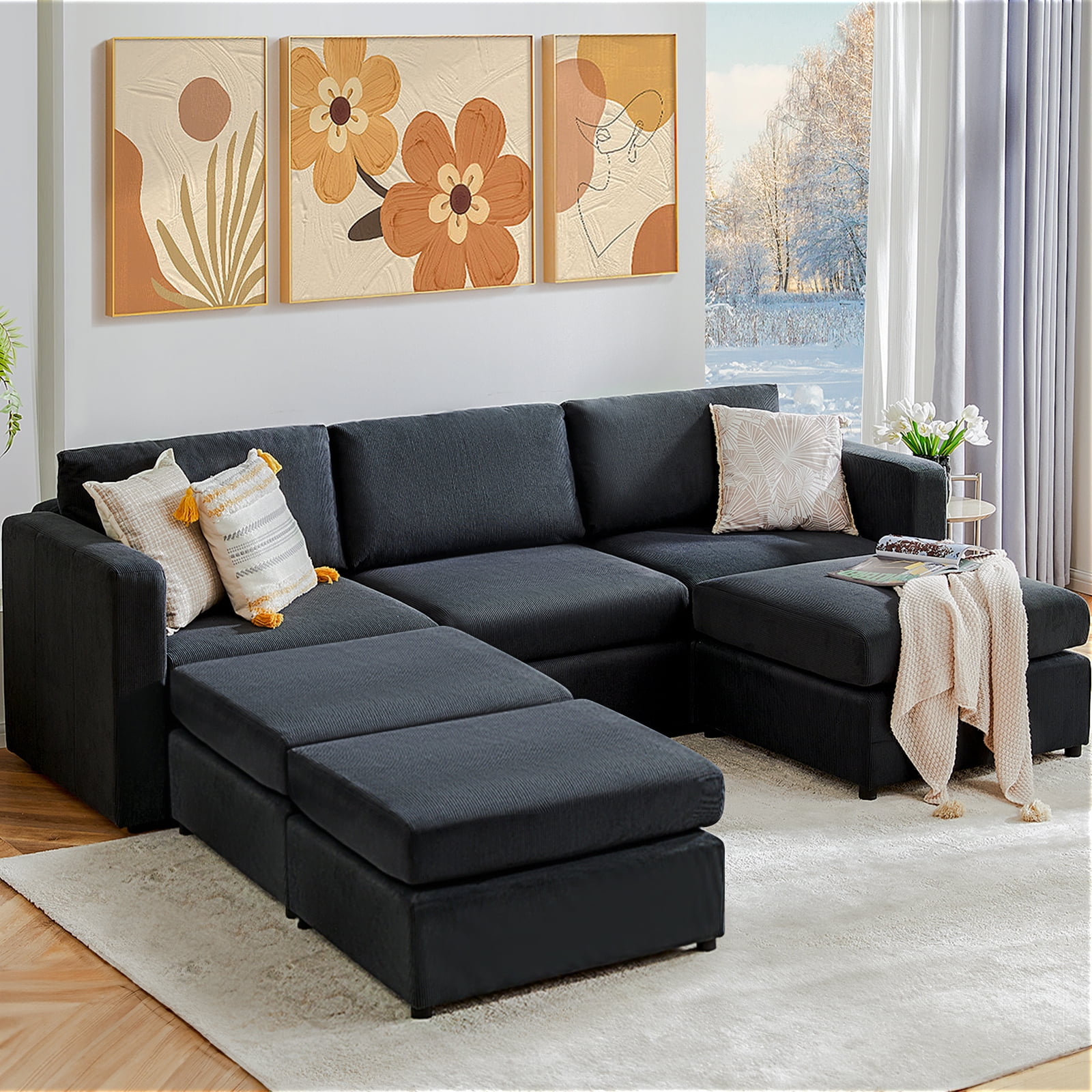 edx Convertible Modular Sectional Sofa, 6 Seat U Shaped Modern Sofa ...