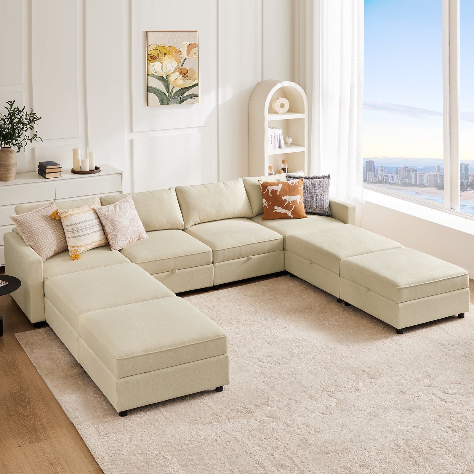 CONCETTA Convertible Sectional Sofa Couch,8-seater 6-backrest with Storage for Living Room ...
