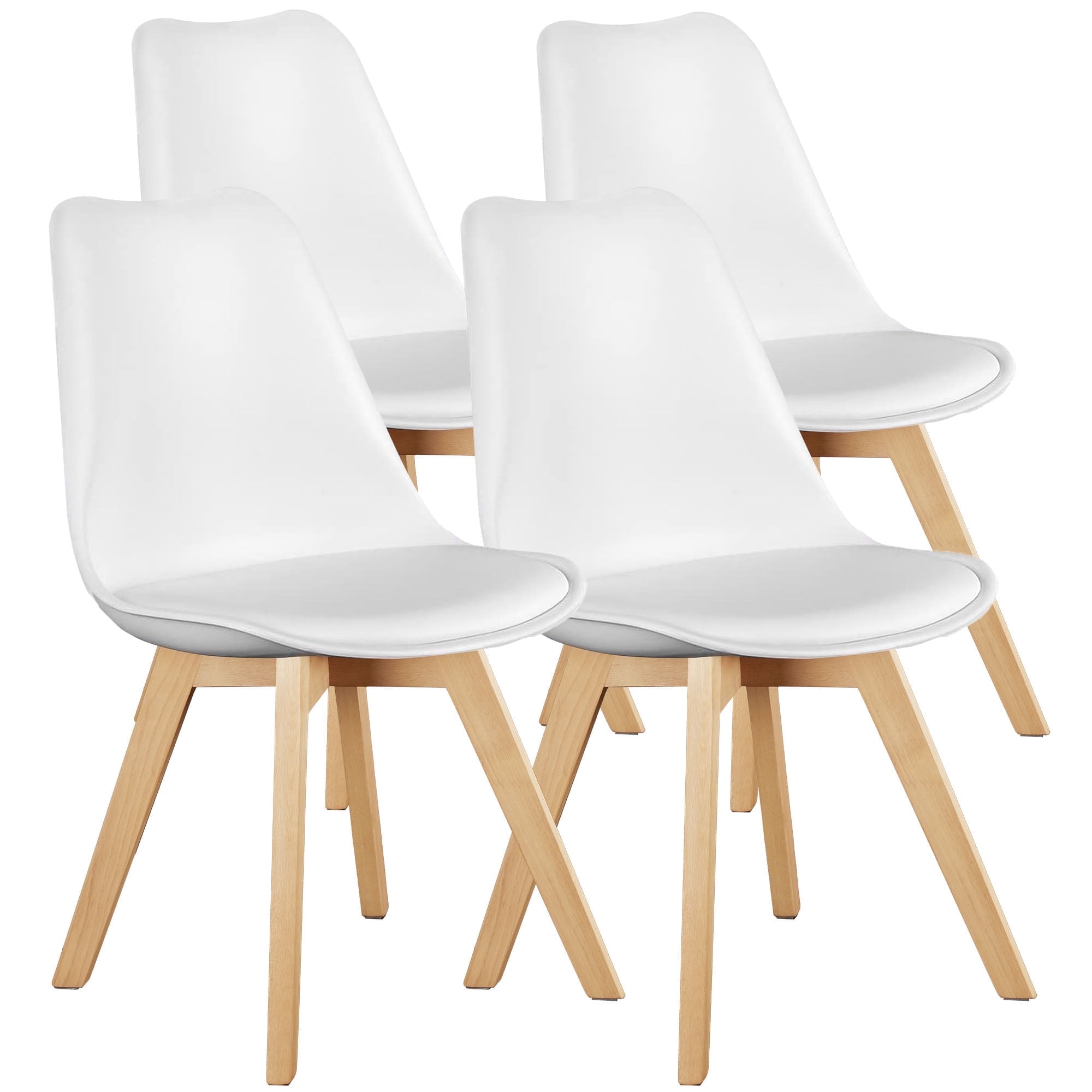 CONCETTA, Set of 4 Dining Chairs, White, Padded Seats, Wooden Legs ...
