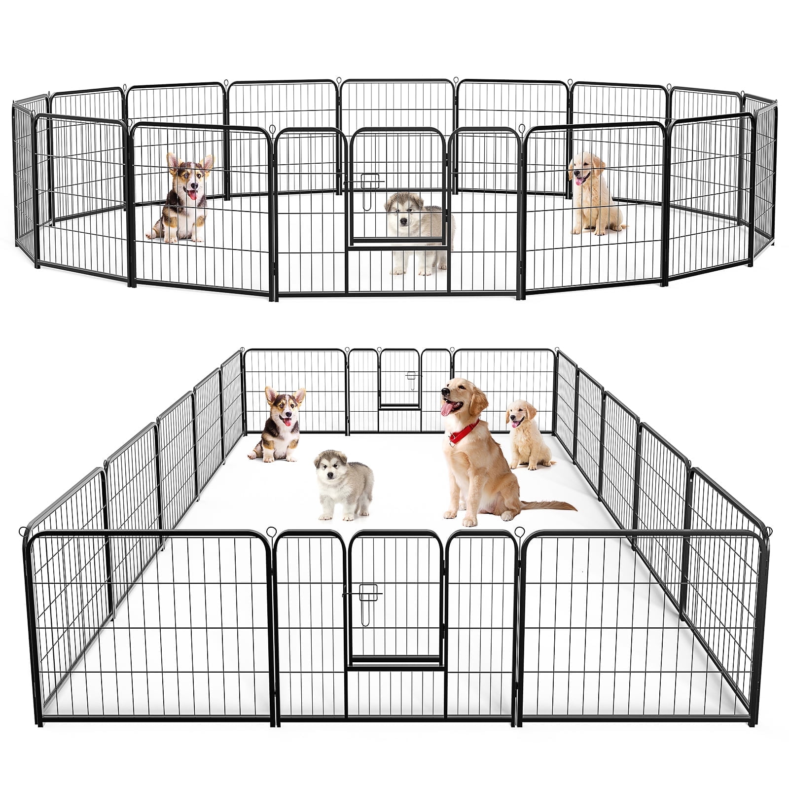 CONCETTA Dog Playpen Indoor Outdoor Fence, 16 Panel 24" Height Metal ...