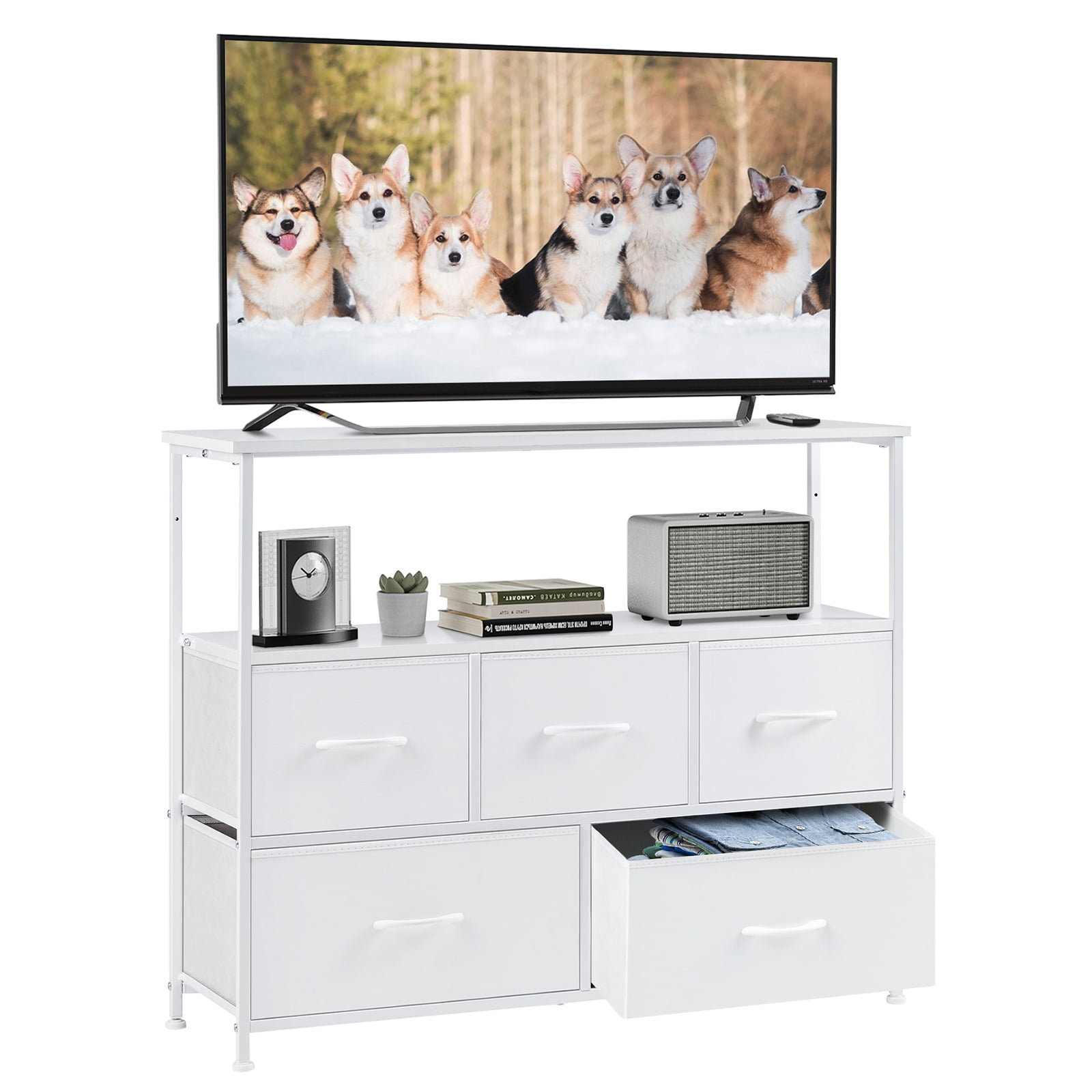 CONCETTA Dresser TV Stand for 45" TV with 5 Fabric Drawers, Sturdy ...