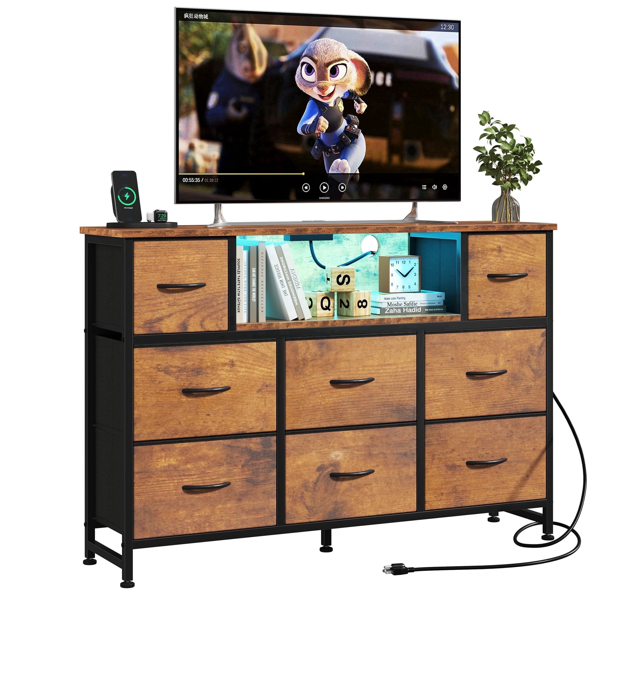 CONCETTA 55 inch TV Stand Dresser, 8 Fabric Drawers Storage Organizer ...