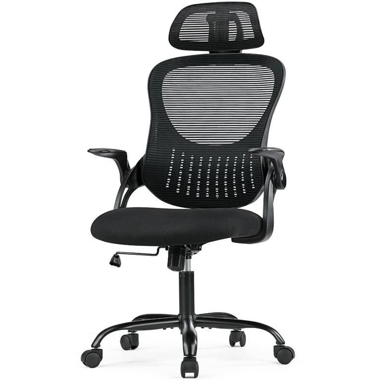 CONCETTA Ergonomic Office Desk Chair with Adjustable Headrest Lumbar Support Flipped up Armrests Black