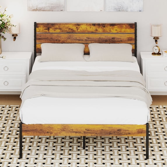 CONCETTA Full Metal Platform Bed, No Box Spring, 800lbs Support, Wooden ...
