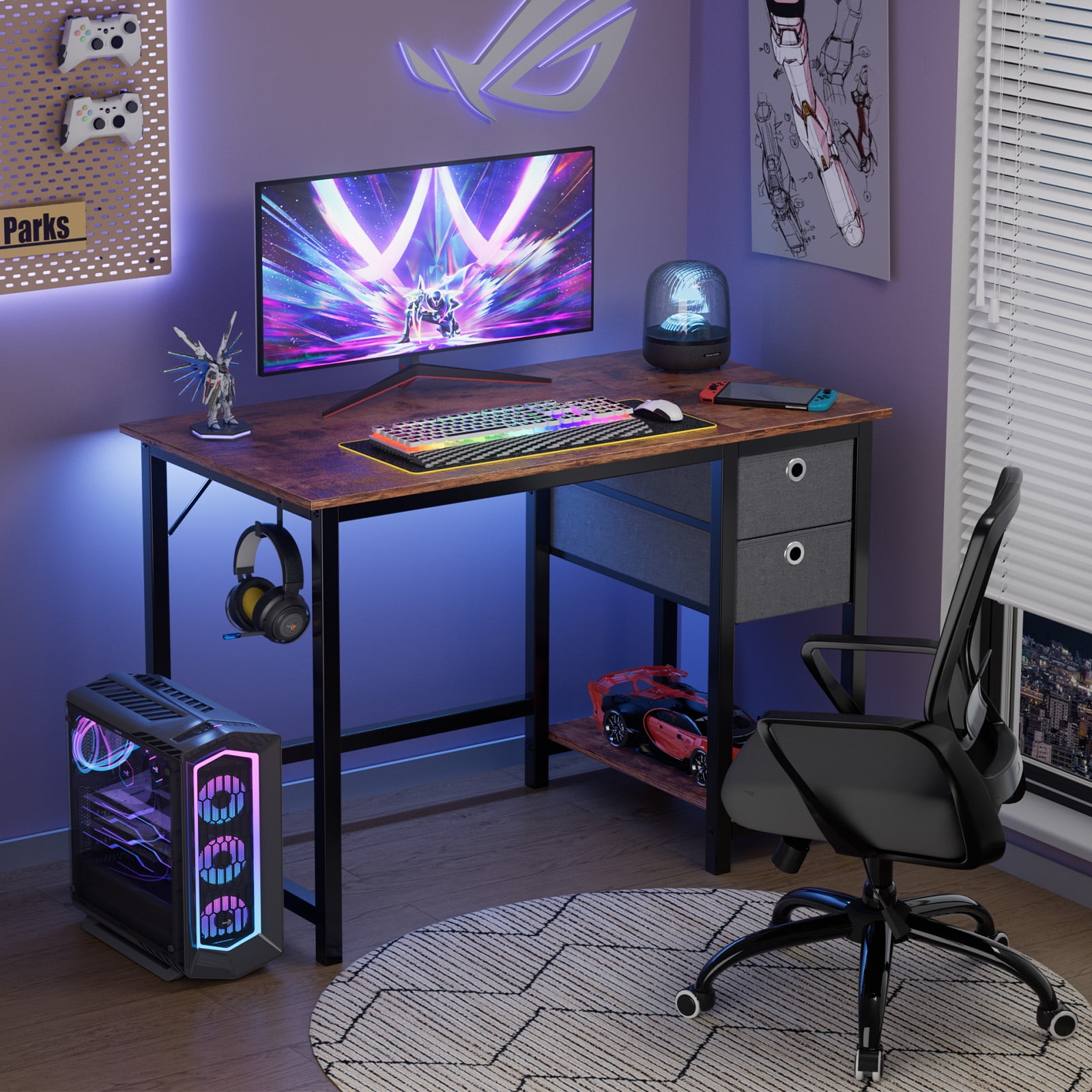 CONCETTA Home Office Desks with Storage, Reversible Study Table Vanity ...