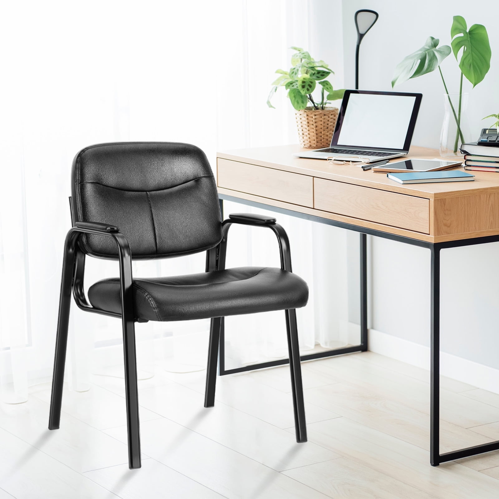 CONCETTA Leather Reception Chair with Padded Arms, Stationary Guest ...