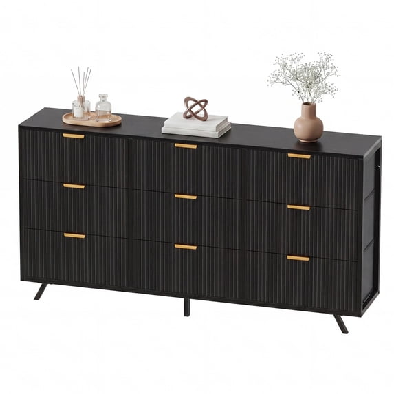 CONCETTA Modern Fluted Dresser, 9 Drawer Wide Fabric Chest of Drawers ...