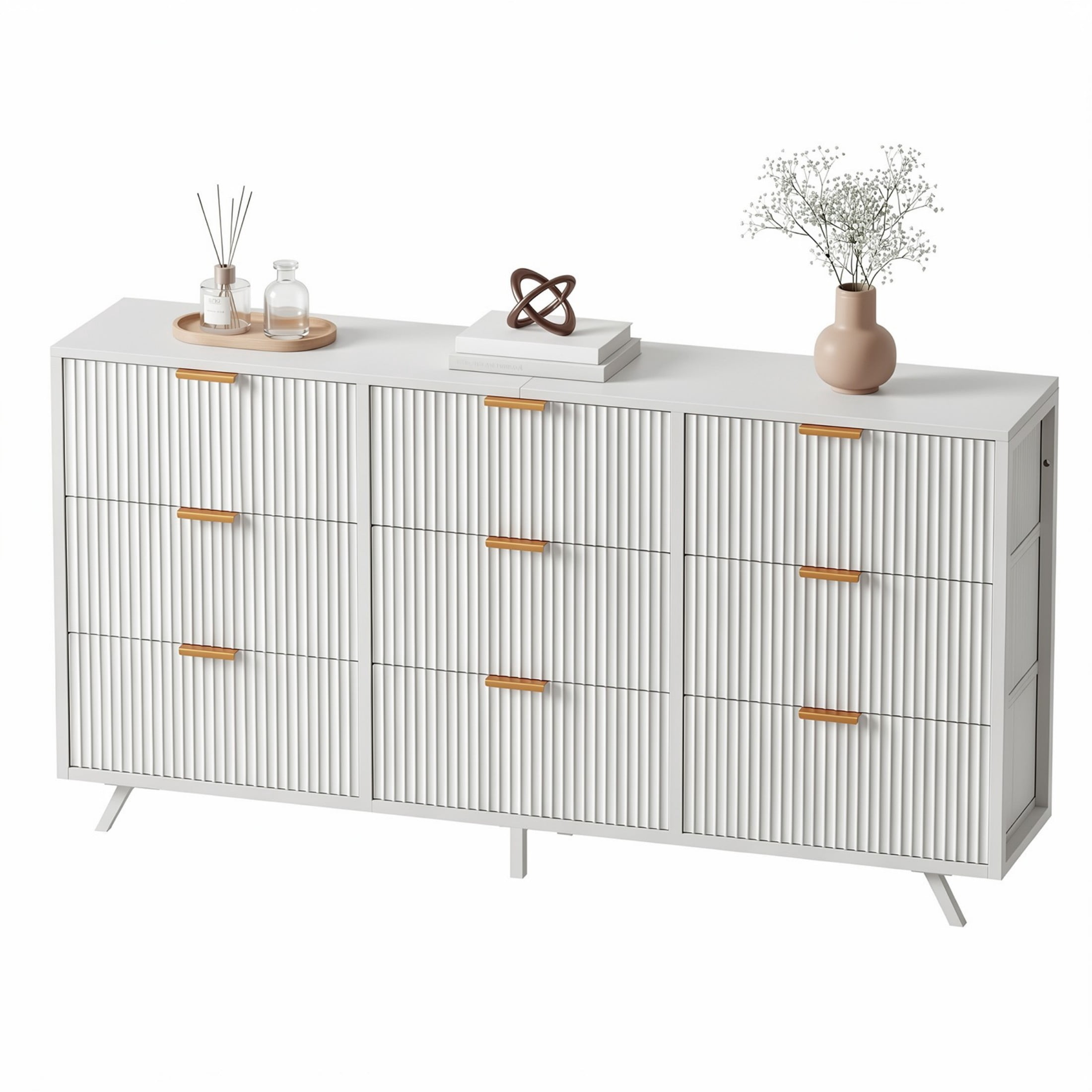 CONCETTA Modern Fluted Dresser, 9 Drawer Wide Fabric Chest of Drawers ...