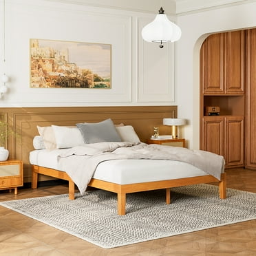 Full size Unfinished Wood Platform Bed Frame with Wooden Slats ...