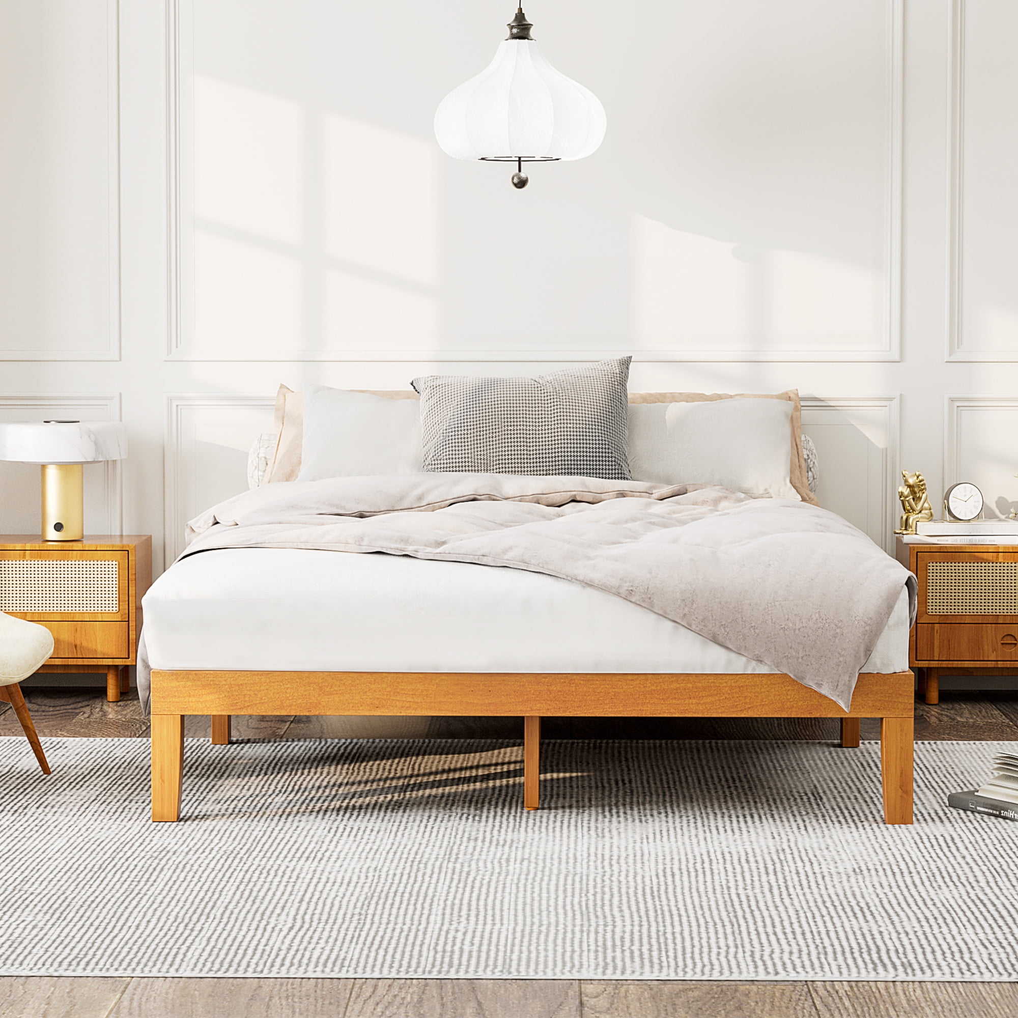 CONCETTA No Spring Required Wood Bed Frame, Storage Space Under Base and Support Slats, 12in ...