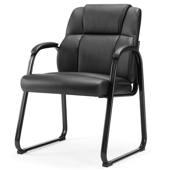 Office Reception Guest Chair No Wheels Set of Leather Stationary ...