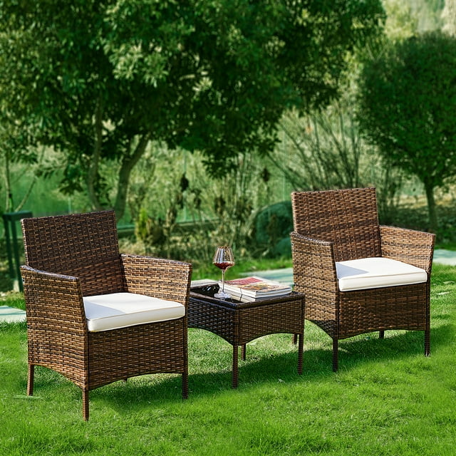 CONCETTA PE Wicker Patio Furniture Set, 3 Piece Outdoor Rattan Chair ...