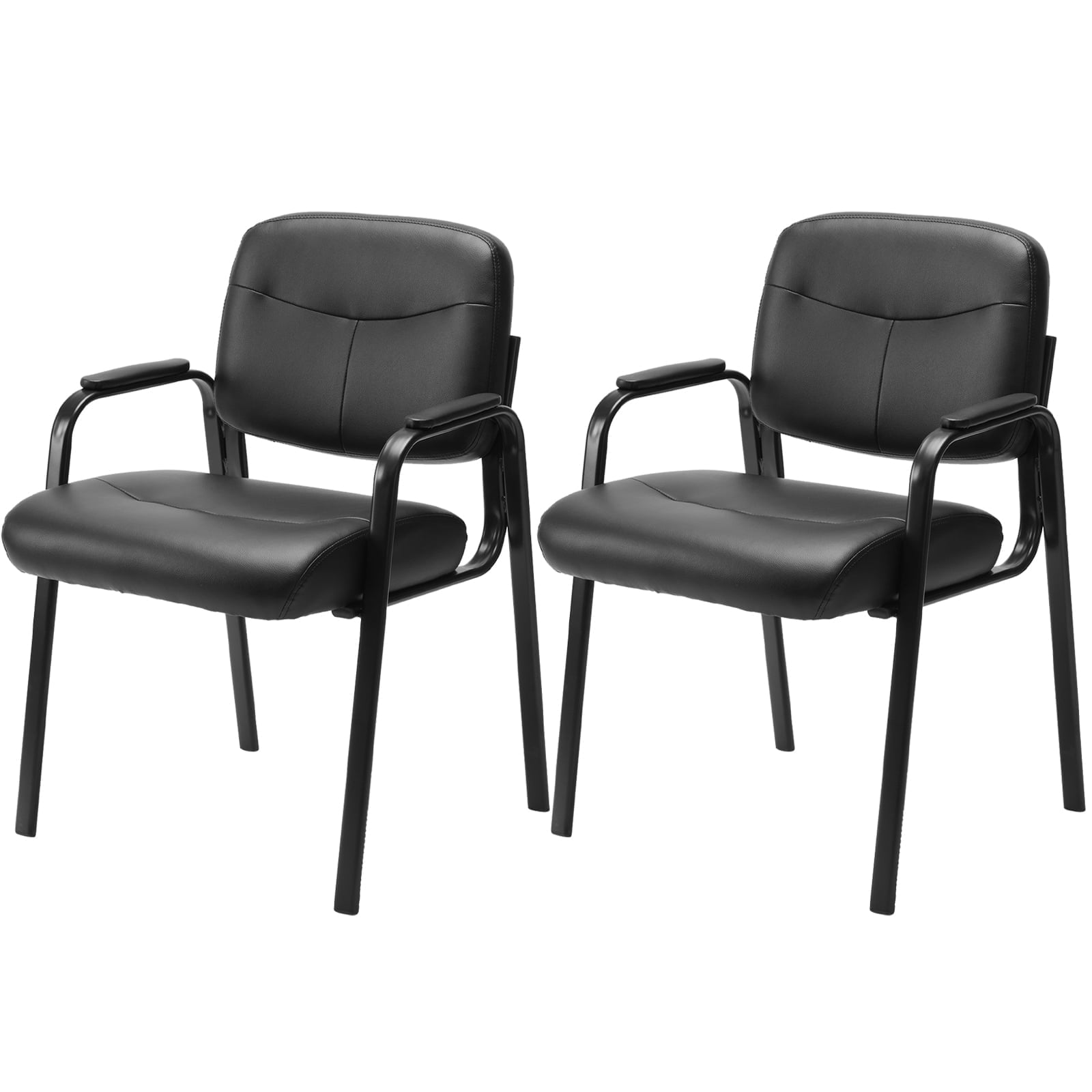 CONCETTA Reception Guest Chairs Set of 2, Black PU Leather, Padded Arms ...