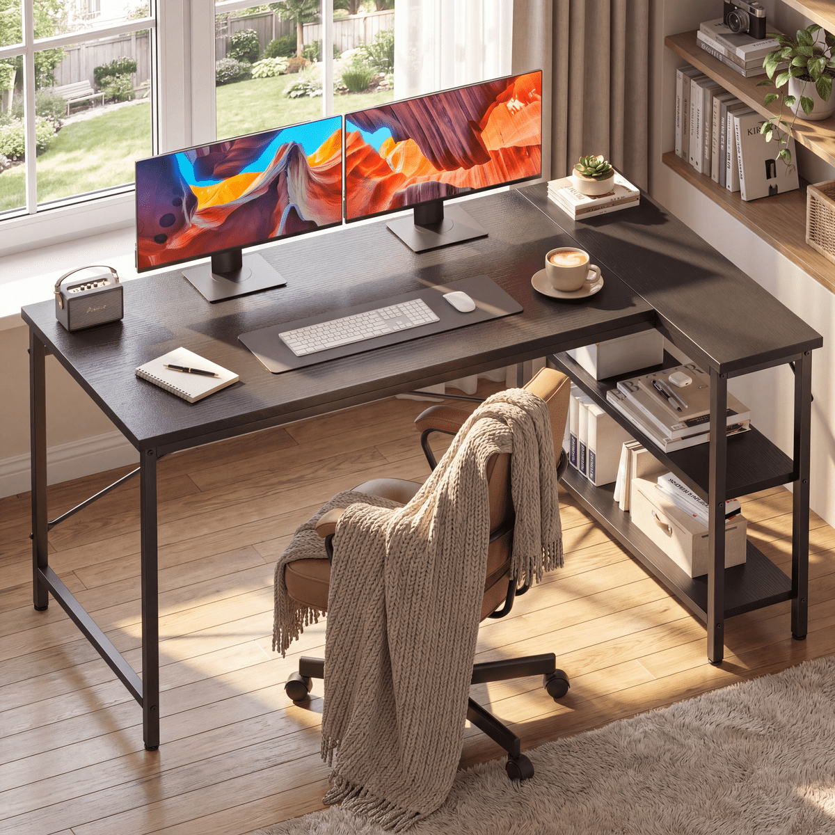CONCETTA 55 inch L Shaped Desk with Reversible Storage Shelves, 154 lbs ...