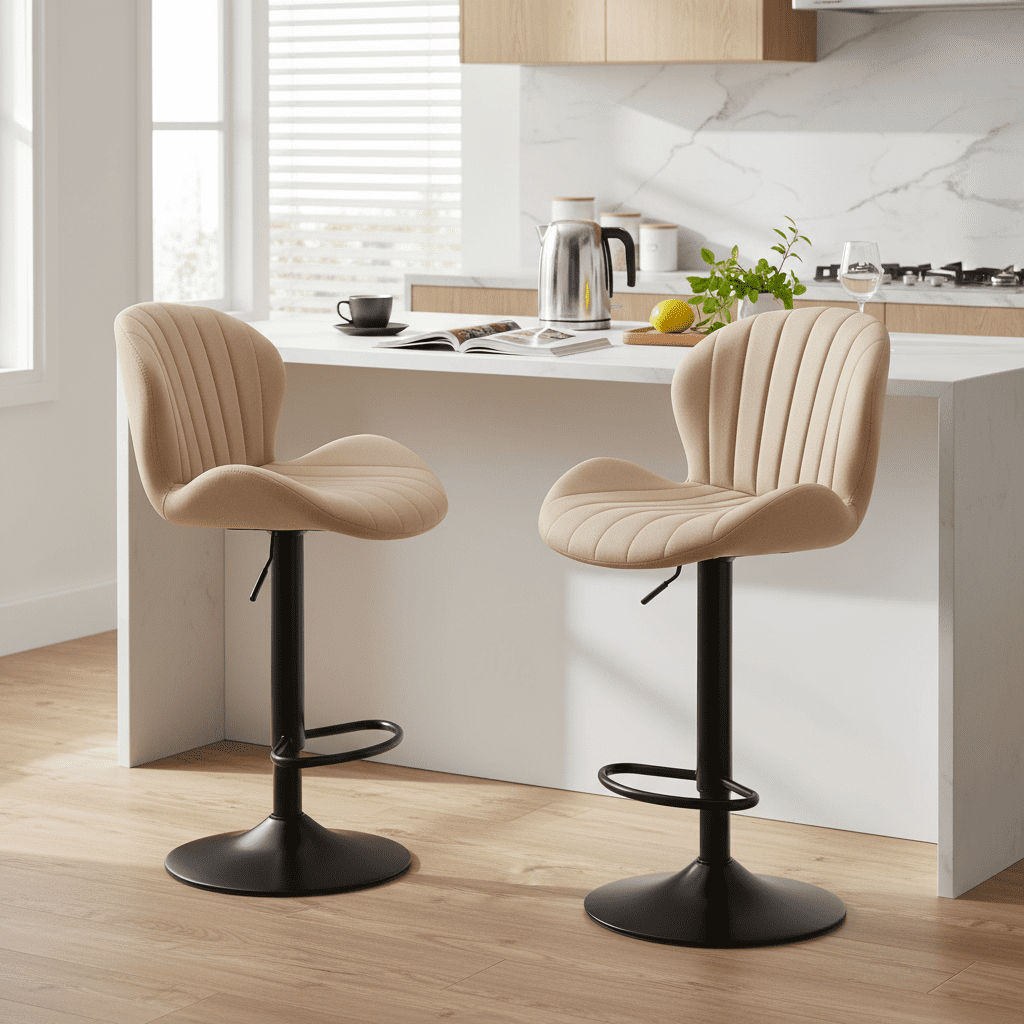 CONCETTA Set of 2 Swivel Bar Stools - Adjustable Height Modern Fabric ...