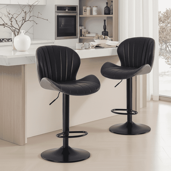 Bar Stools Set of Modern Swivel Bar Chairs Adjustable PU Leather ...
