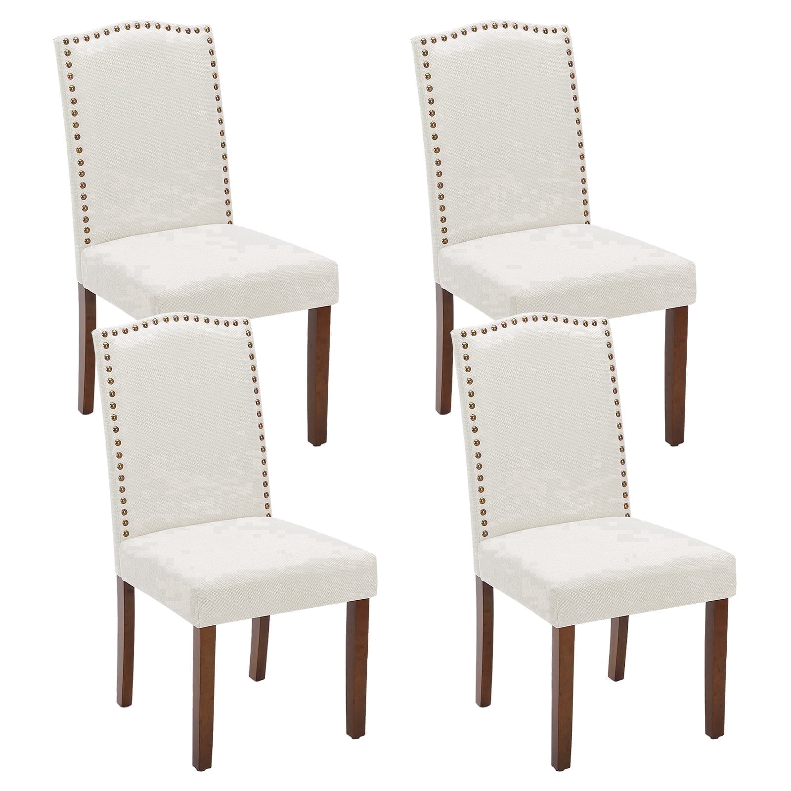 CONCETTA 4 Nailhead Trim Parsons Chairs, Wood Legs, Linen Upholstery ...