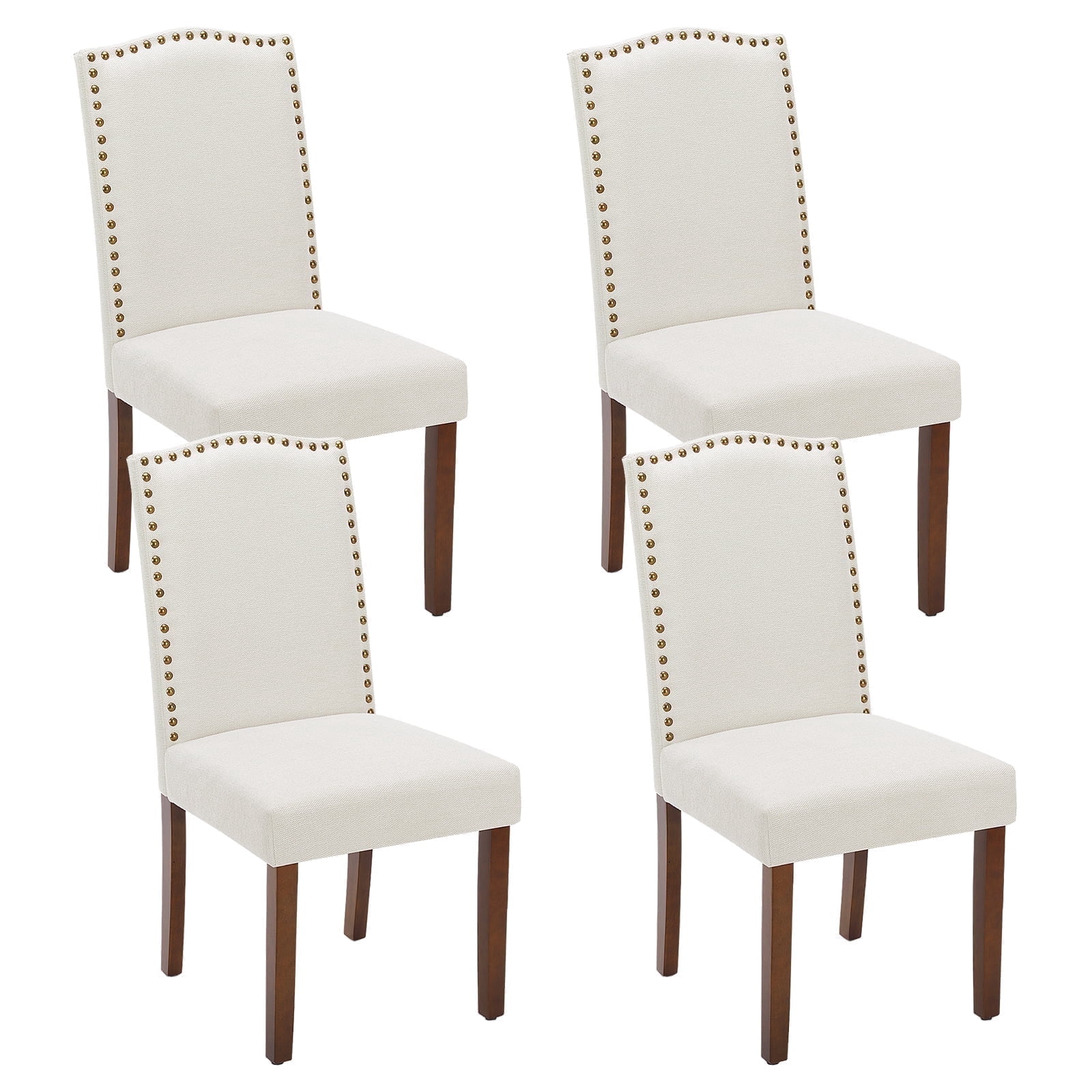 CONCETTA 4 Nailhead Trim Parsons Chairs, Wood Legs, Linen Upholstery ...