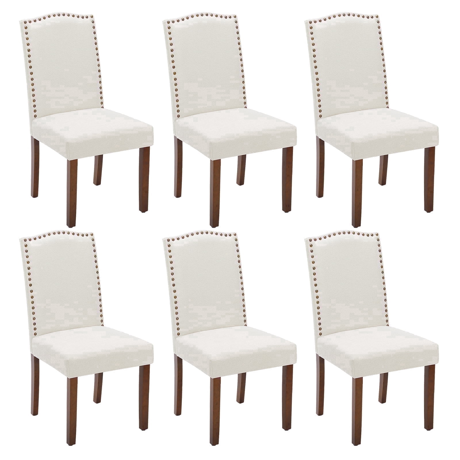 CONCETTA 6 Nailhead Trim Parsons Chairs, Wood Legs, Linen Upholstery ...