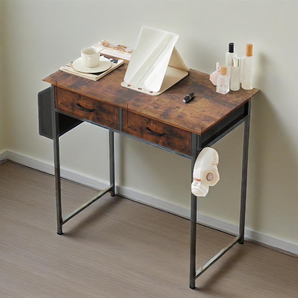 CONCETTA Small Desk with Fabric Drawers and Storage Shelves, 32 Inch ...