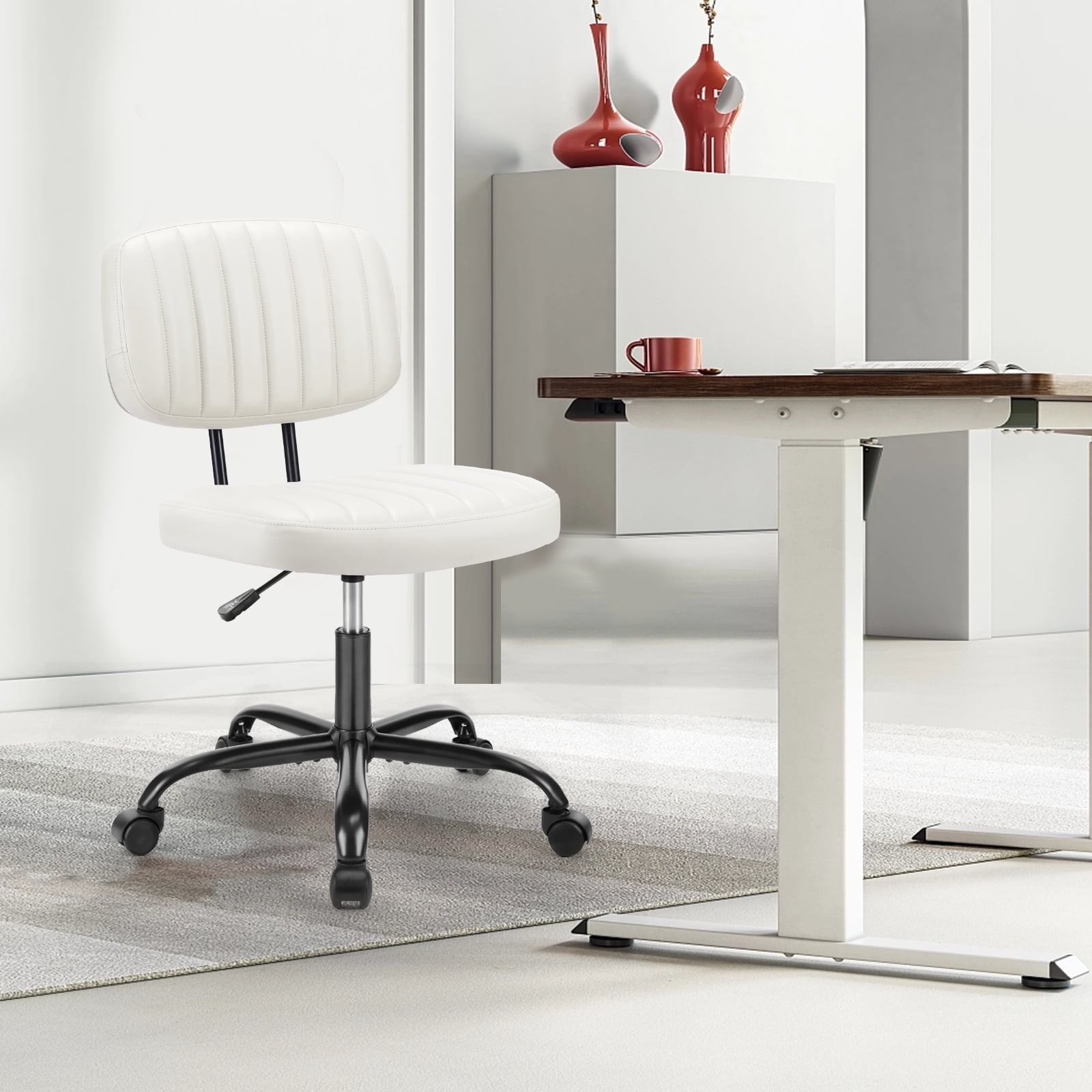 CONCETTA Small Office Computer Desk Chair, Armlees PU Leather Vanity ...