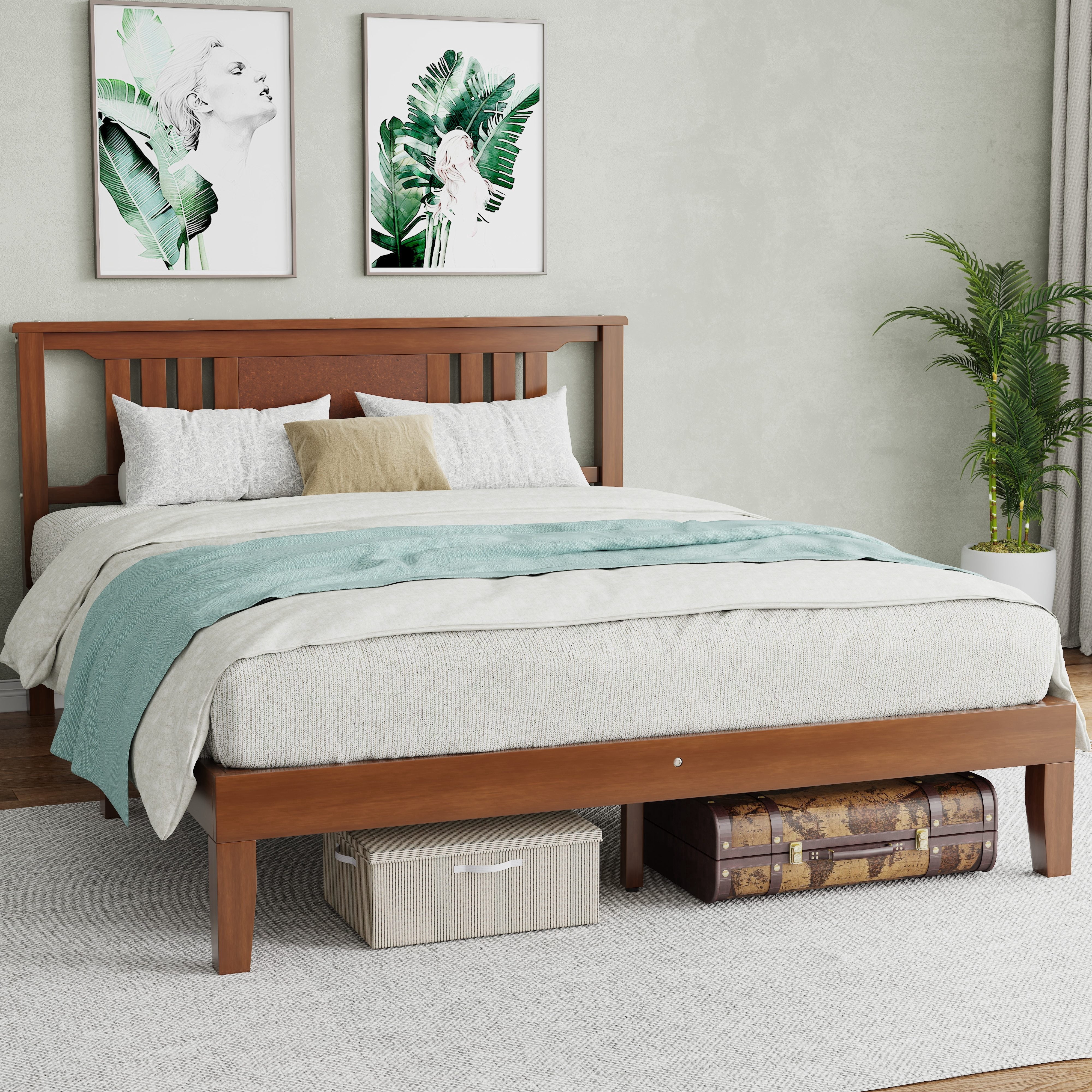 CONCETTA Full Size Solid Wood Platform Bed with Headboard & 8”underbed ...