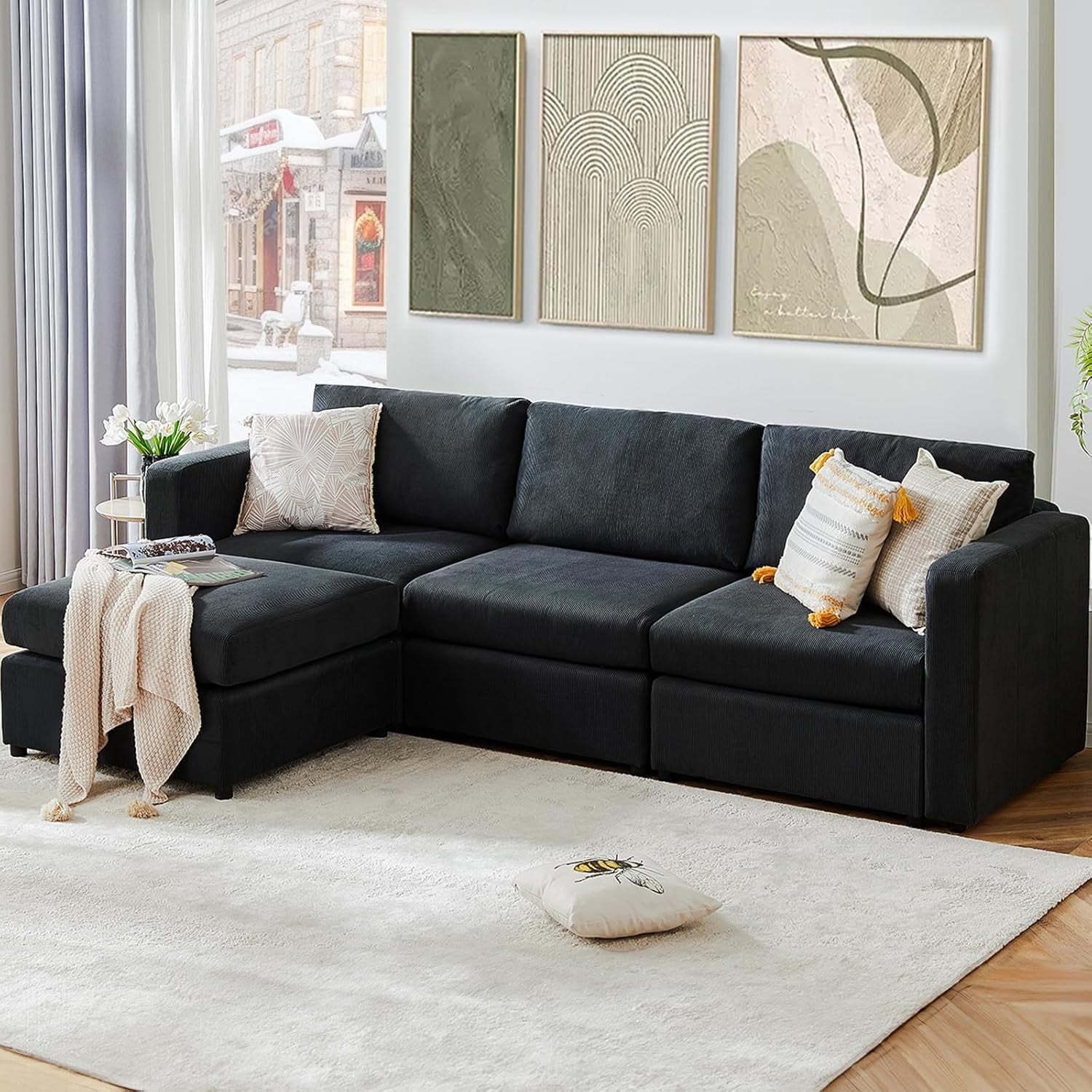 CONCETTA U-Shaped Convertible Sectional Couches 4 Seat 5 Back, Modern Modular Sofa Sleeper with ...