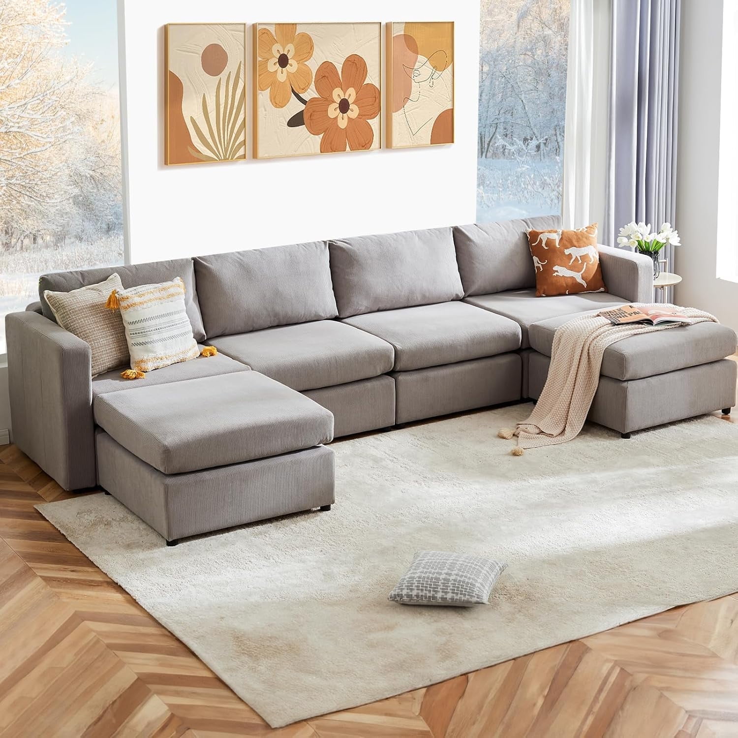 CONCETTA U-Shaped Convertible Sectional Couches 6 Seat 6 Back, Modern Modular Sofa Sleeper with ...