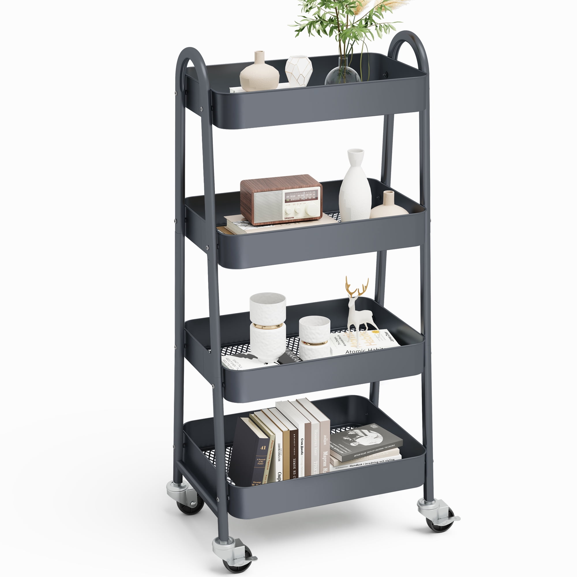 CONCETTA Versatile 4-Tier Metal Utility Cart with Locking Casters ...