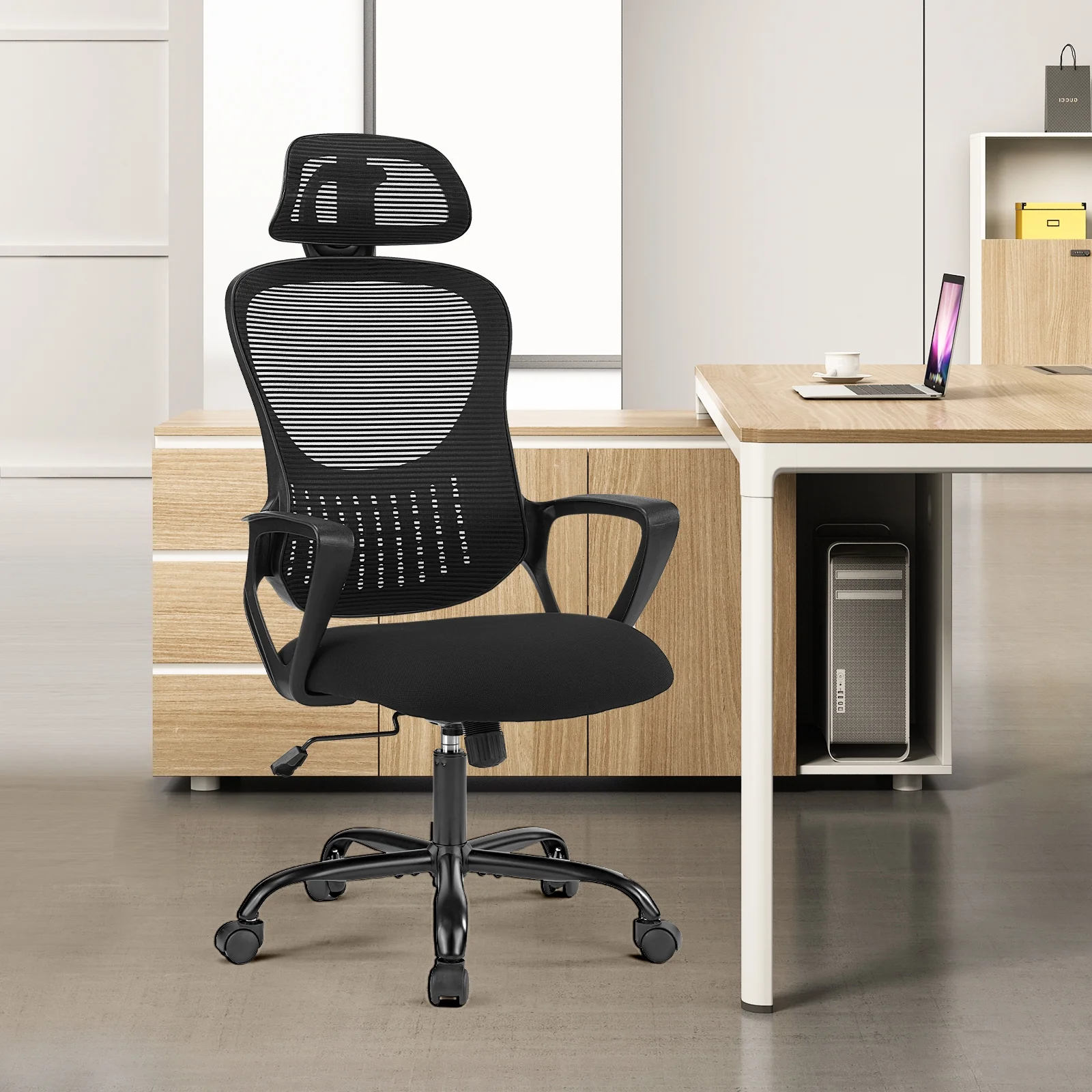 CONCETTA office computer desk and chair, ergonomic high-back mesh chair with wheels and ...