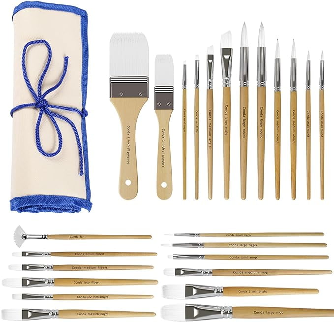 CONDA 24pc Pro Artist Painting Brushes - Various Shapes, Detail for Oil ...