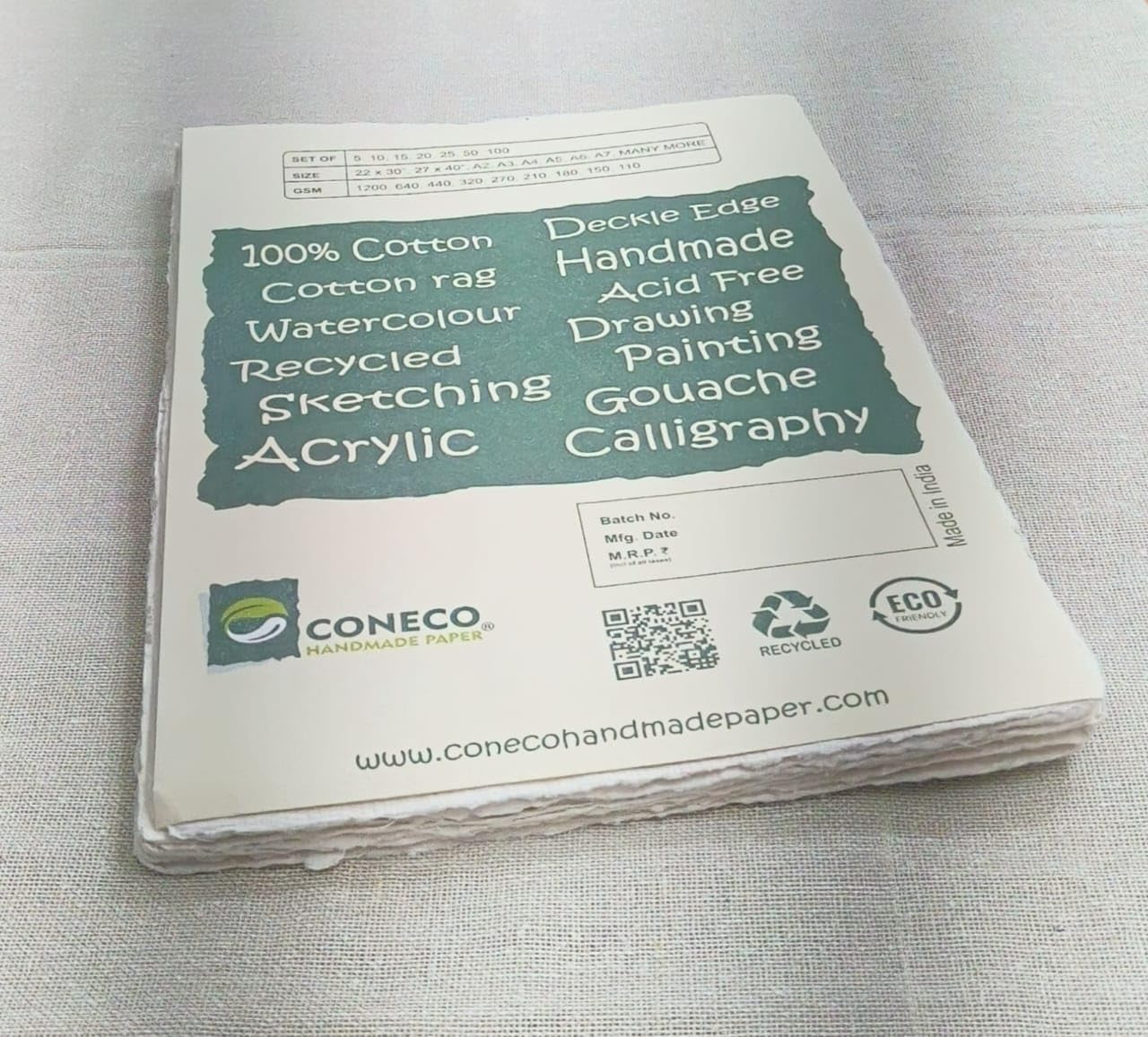 CONECO HANDMADE PAPER A4 Handmade Deckle Edge Watercolour Paper 270 GSM ...